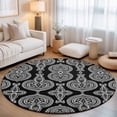 Abstract Paisley Flower Texture Round Rug 3ft Ethnic White Floral on ...