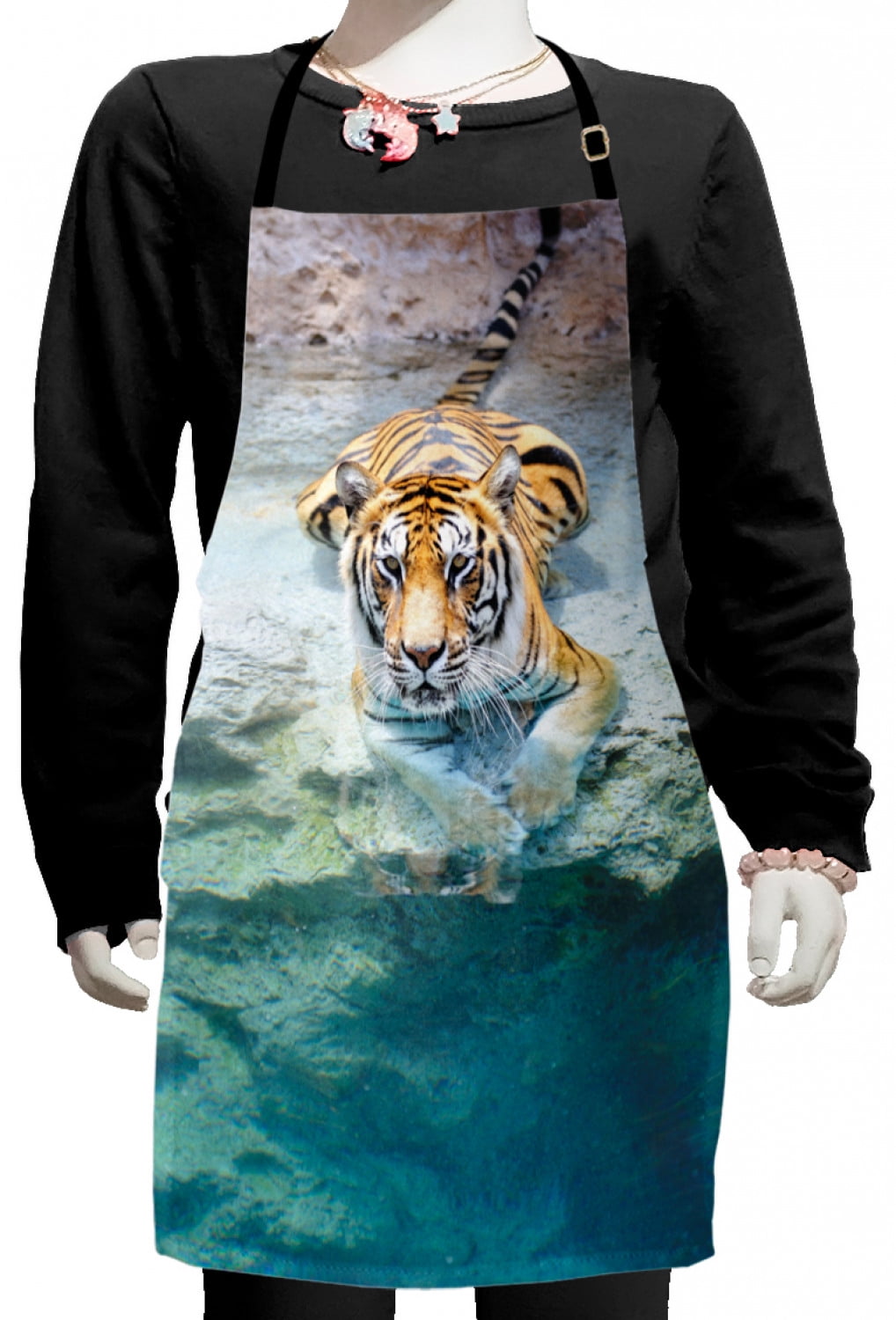 Safari Kids Apron, Picture of a Bengal Tiger Lying near Water Wild Life ...