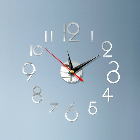 Wall Clock Sticker 3D DIY Hanging Clock Adhesive Wallclock Decal Self ...