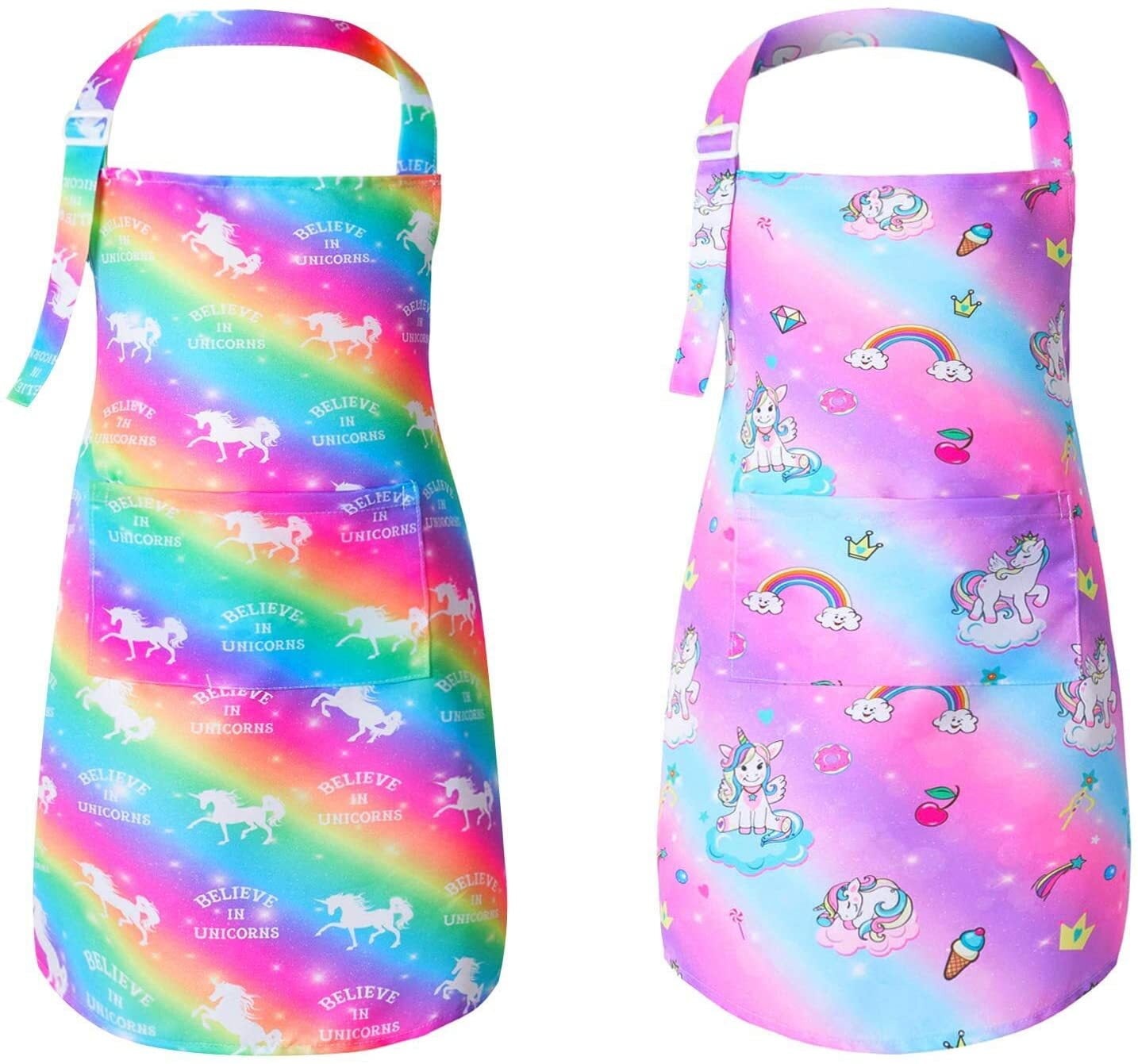 PASHOP 2 Pack Kids Apron Rainbow Unicorn Aprons for Girls Boys Toddler ...
