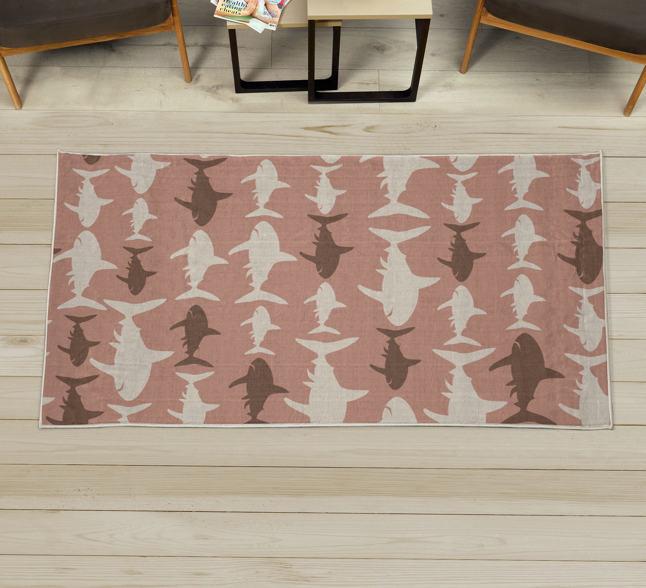Sea Animals Decorative Rug, Monochrome Shark Illustration Fashion ...