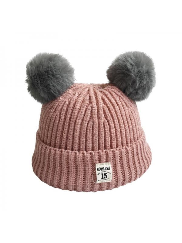 Children's Woolen Cap With Double Hair Ball Fashion Baby Hats Toddler ...