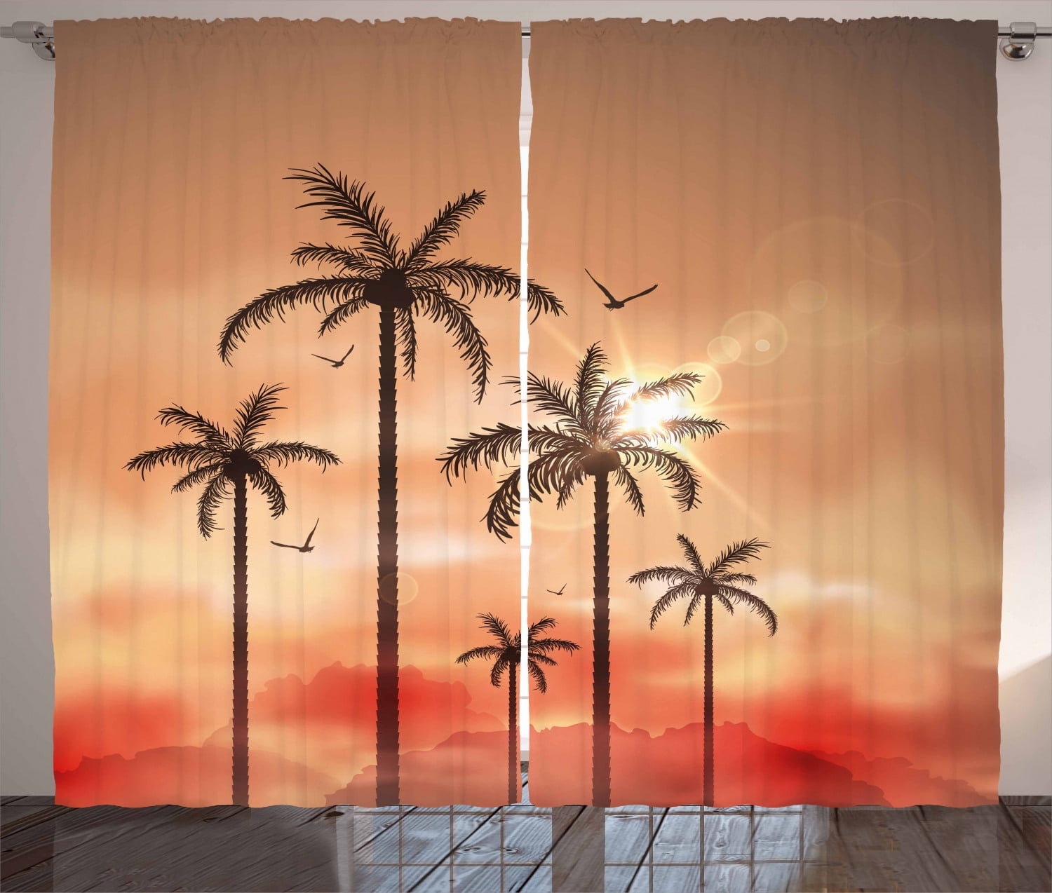 Tropical Curtains 2 Panels Set, Palm Trees with Dramatic Hazy Sky ...