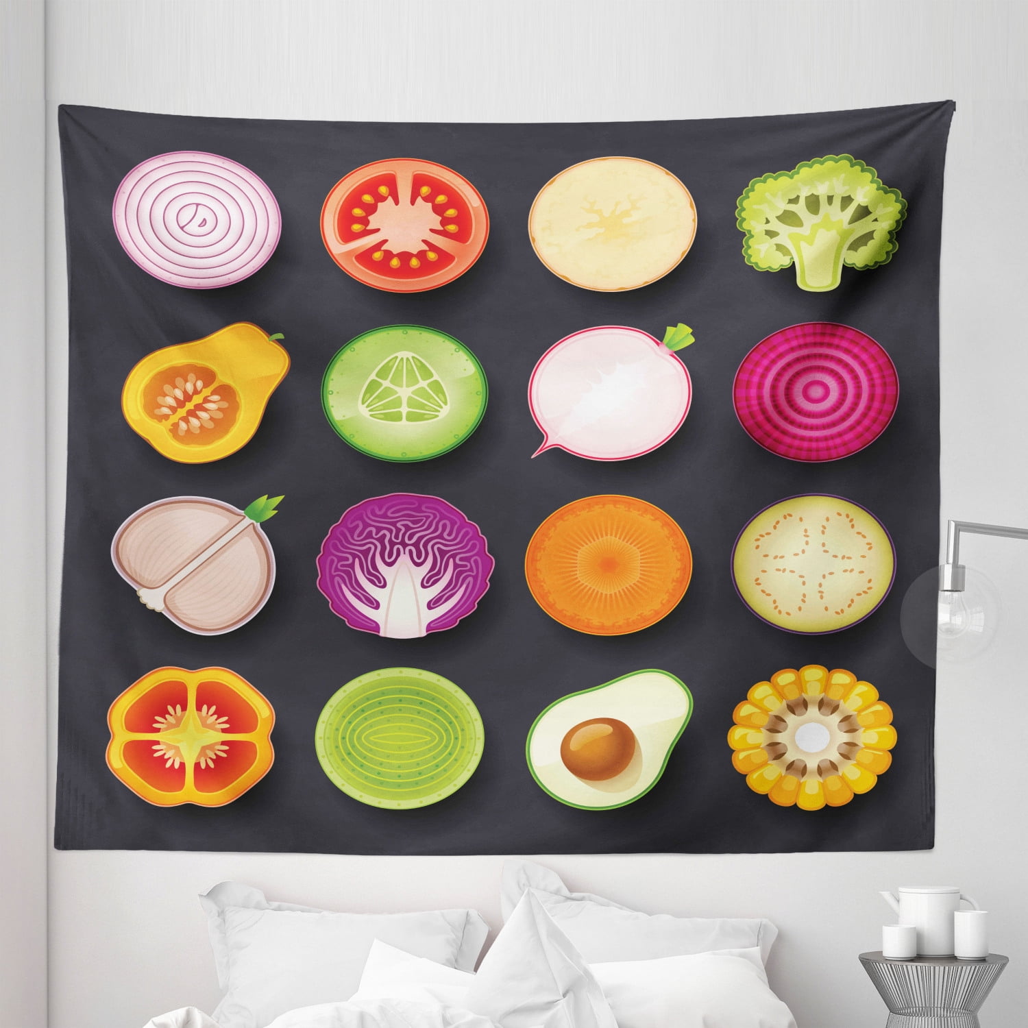Vegetable Tapestry, Vegan Diet Theme with Corn Avocado Onion Radish ...