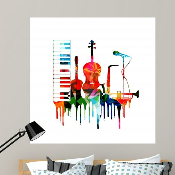 Colorful Musical Instruments Design Wall Mural by Wallmonkeys Peel and ...