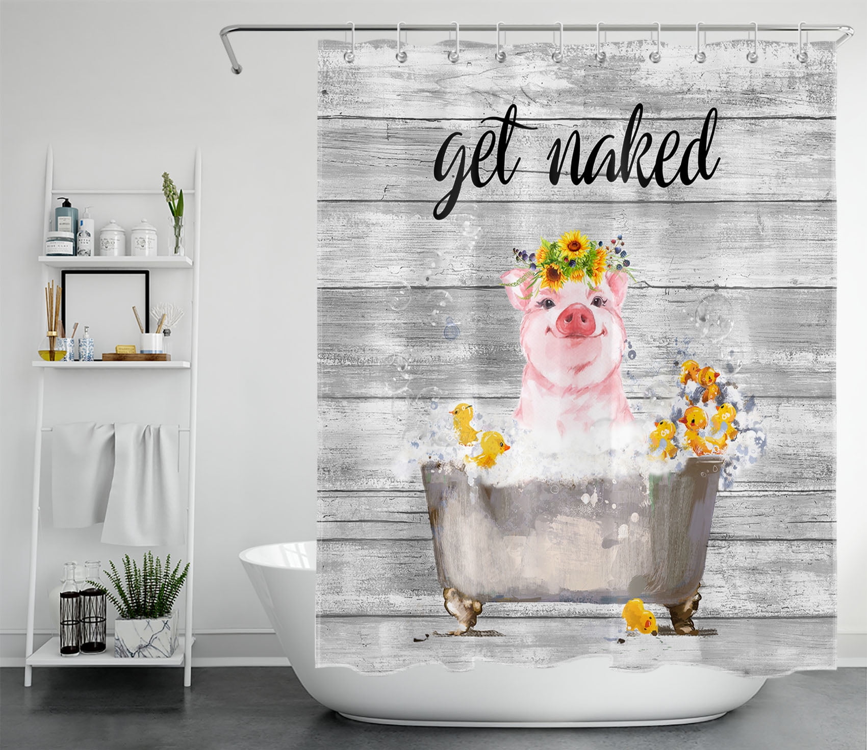 HVEST Farm Pig and Get Naked Shower Curtain Funny Animal with Yellow ...