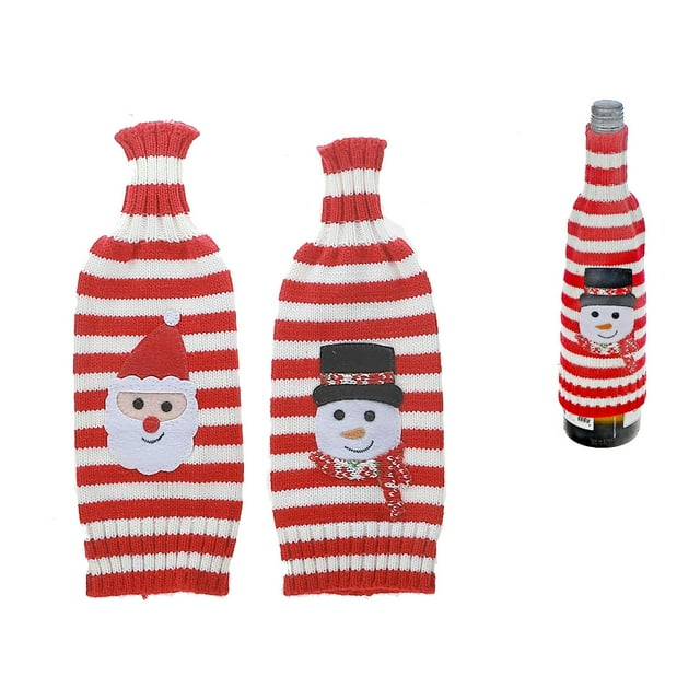 Knitted Fabric Wine Bottle Cover (Snowman/Santa Stripe) (Asstd) - Set ...