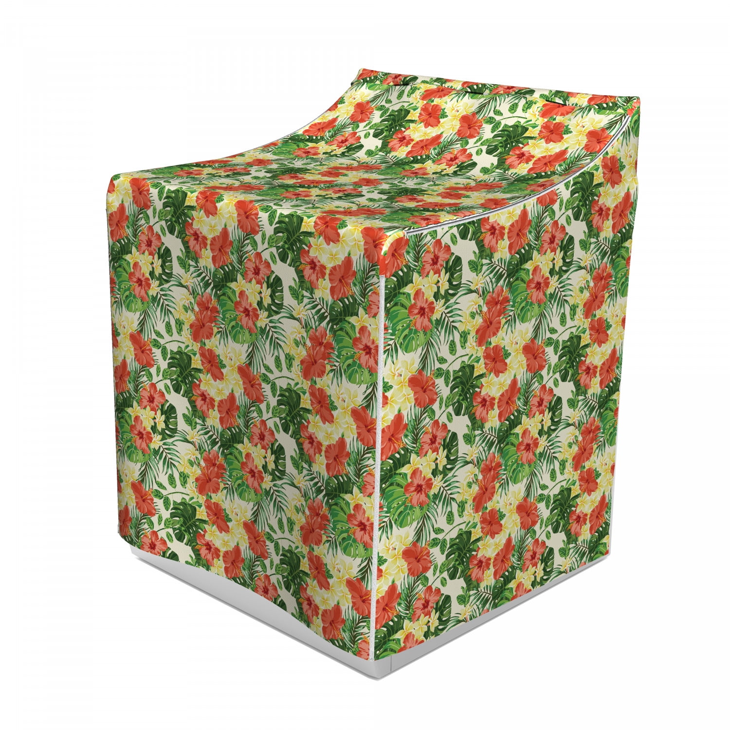 Tropical Washer Cover, Exotic Pattern with Plumeria Hibiscus Monstera ...