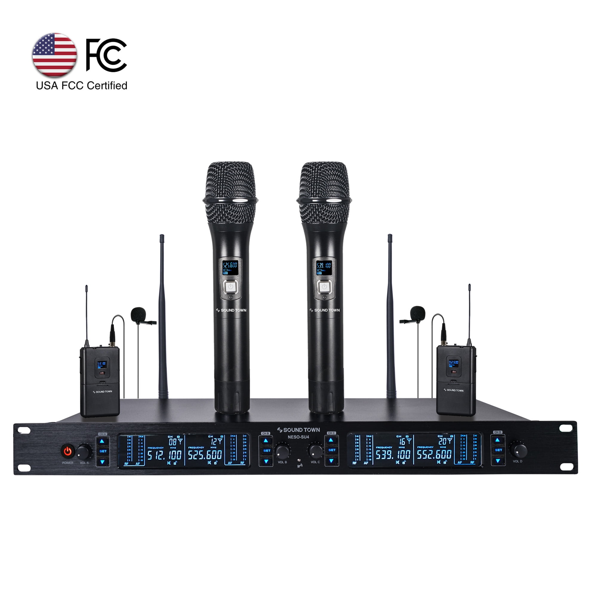 Sound Town 200 Channels Metal UHF Wireless Microphone System with Rack ...