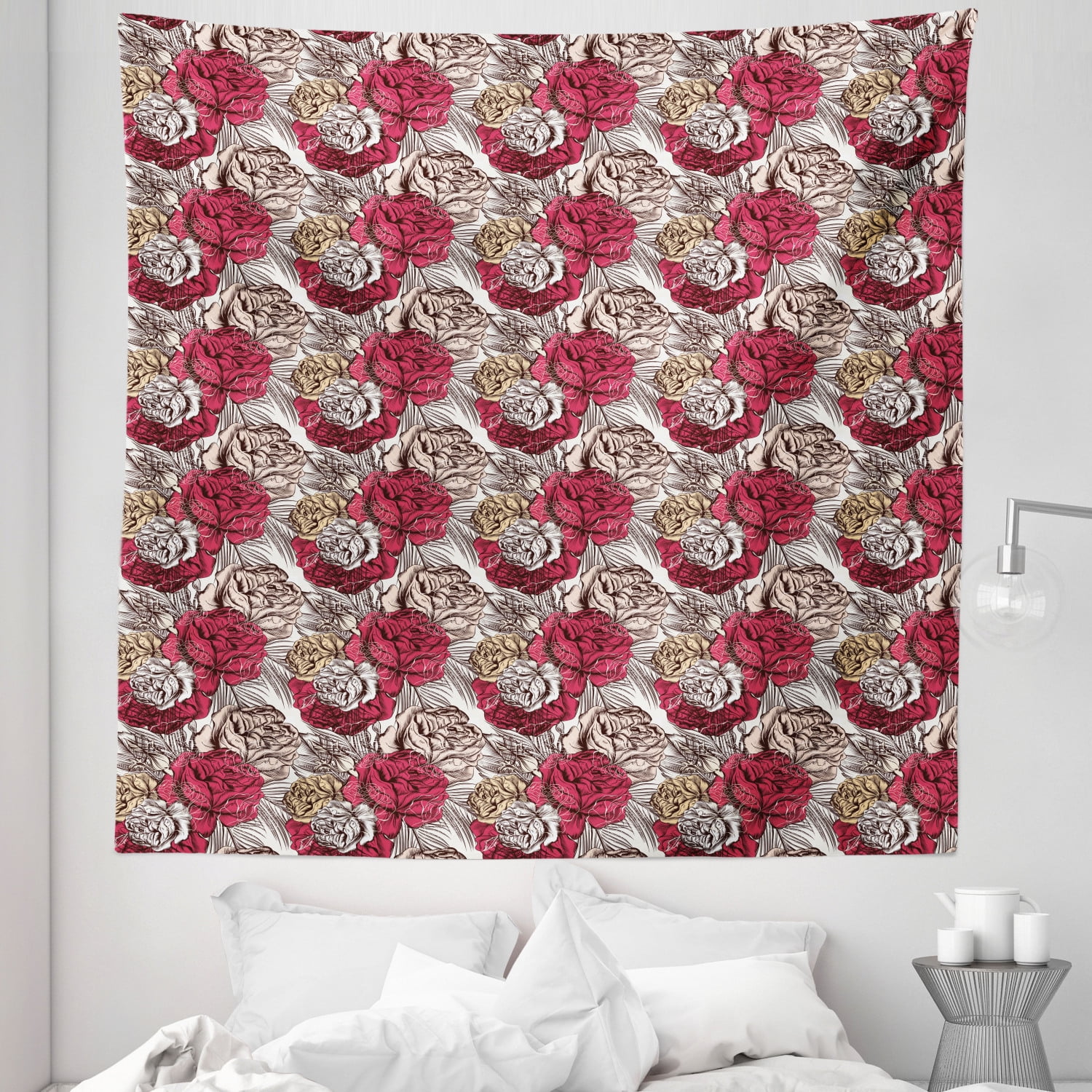 Floral Tapestry, Close up Scene of Detailed Graphical Romantic Roses ...