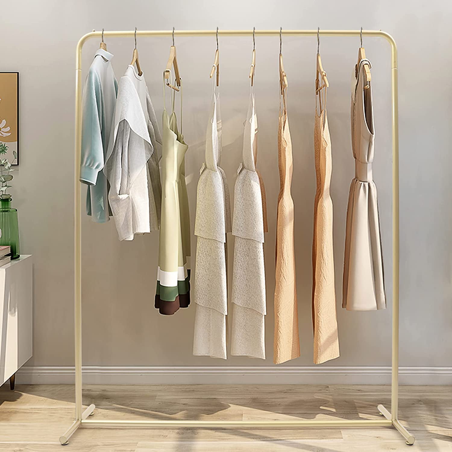 FETCOI Free-Standing Garment Rack Gold Clothes Hanging Organizer Coat ...