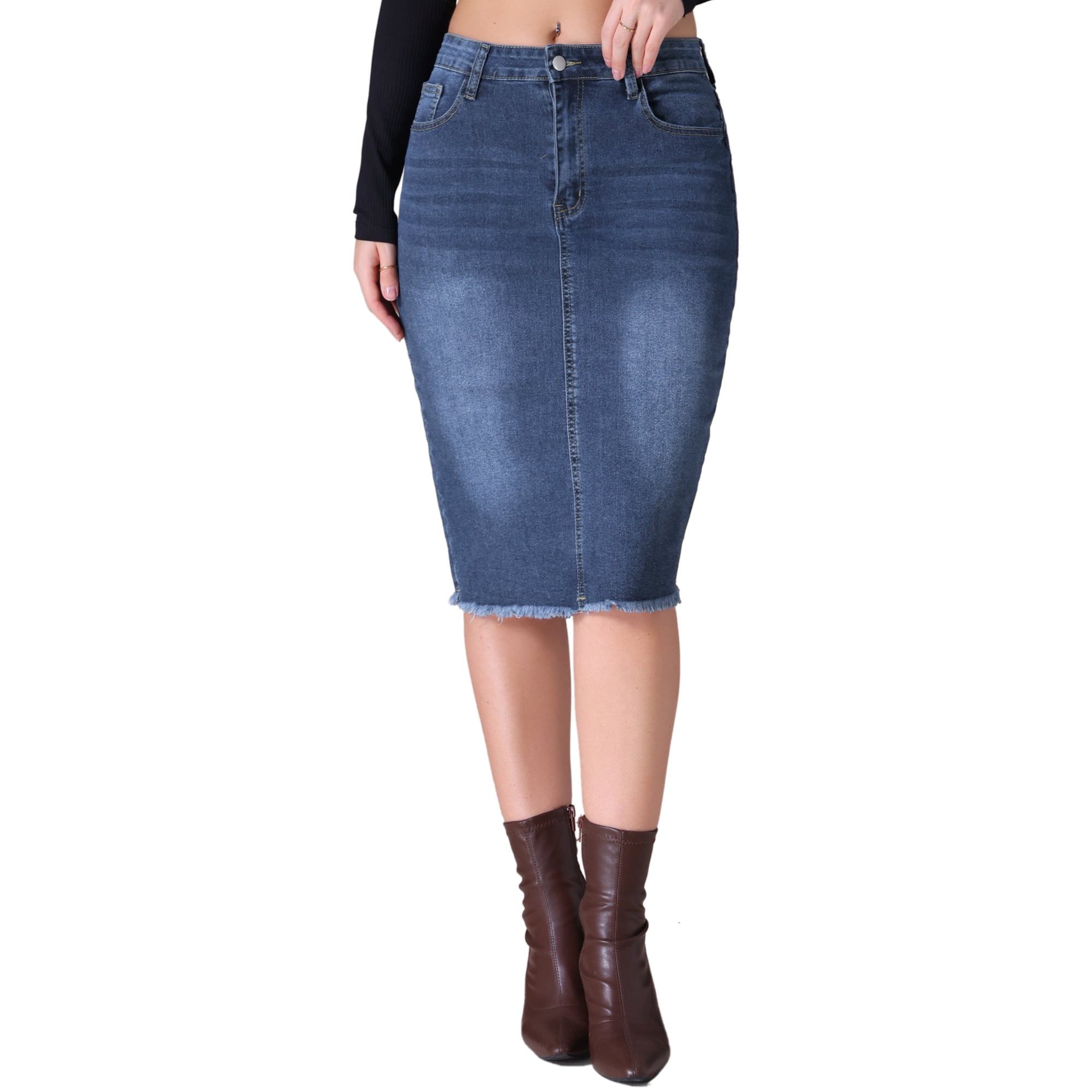 Click here for Inspire Chic Womens Jean Skirts Raw Hem High Waist... prices