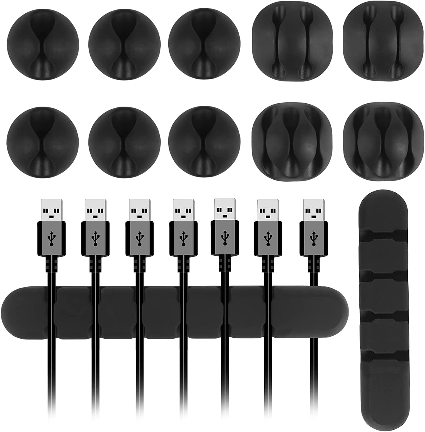 Cable Clips Black, Self Adhesive Cable Drop 12 Pack Desk Wire Clips for ...