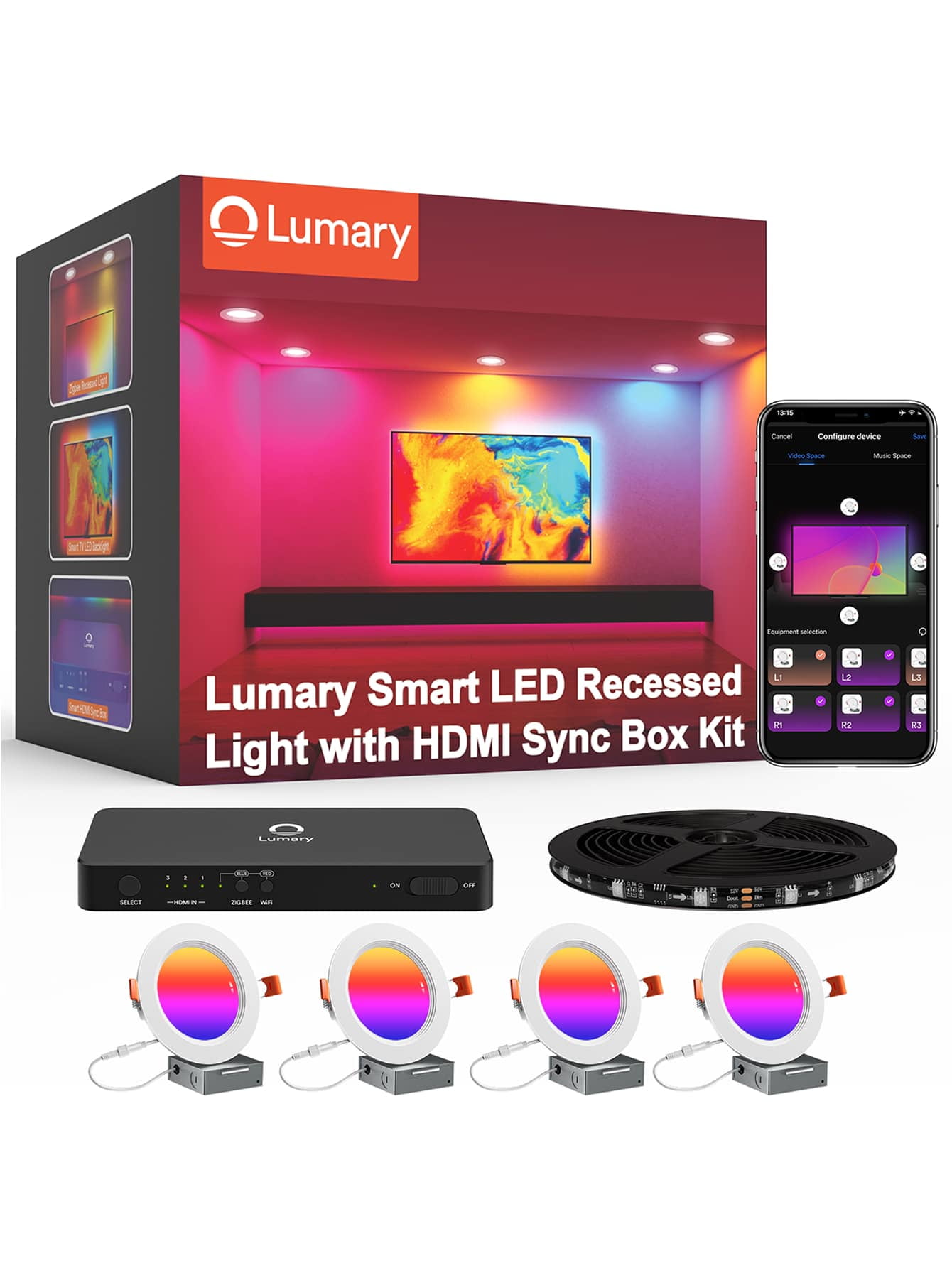 Lumary Zigbee Smart Recessed Lighting HDMI Sync Box Kit LED Recessed ...