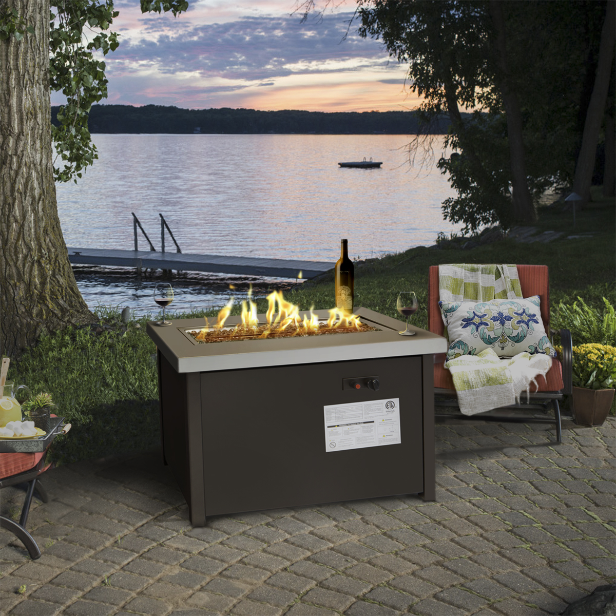 Barton 50,000 BTU Outdoor Stainless Propane Gas Fire Pit Garden ...