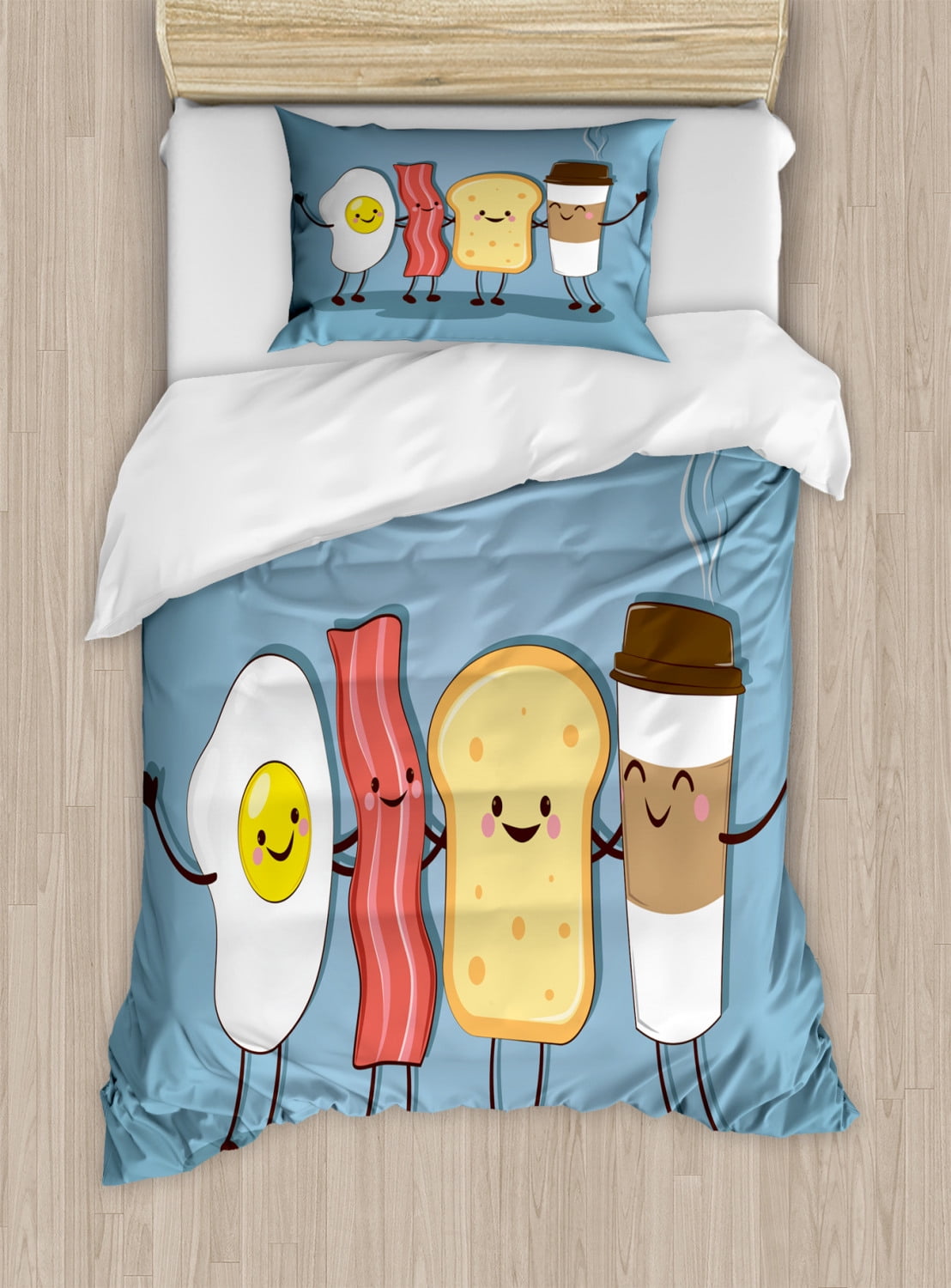 Bacon Duvet Cover Set Twin Size, Cute Image of an Egg Bacon Toast Bread ...