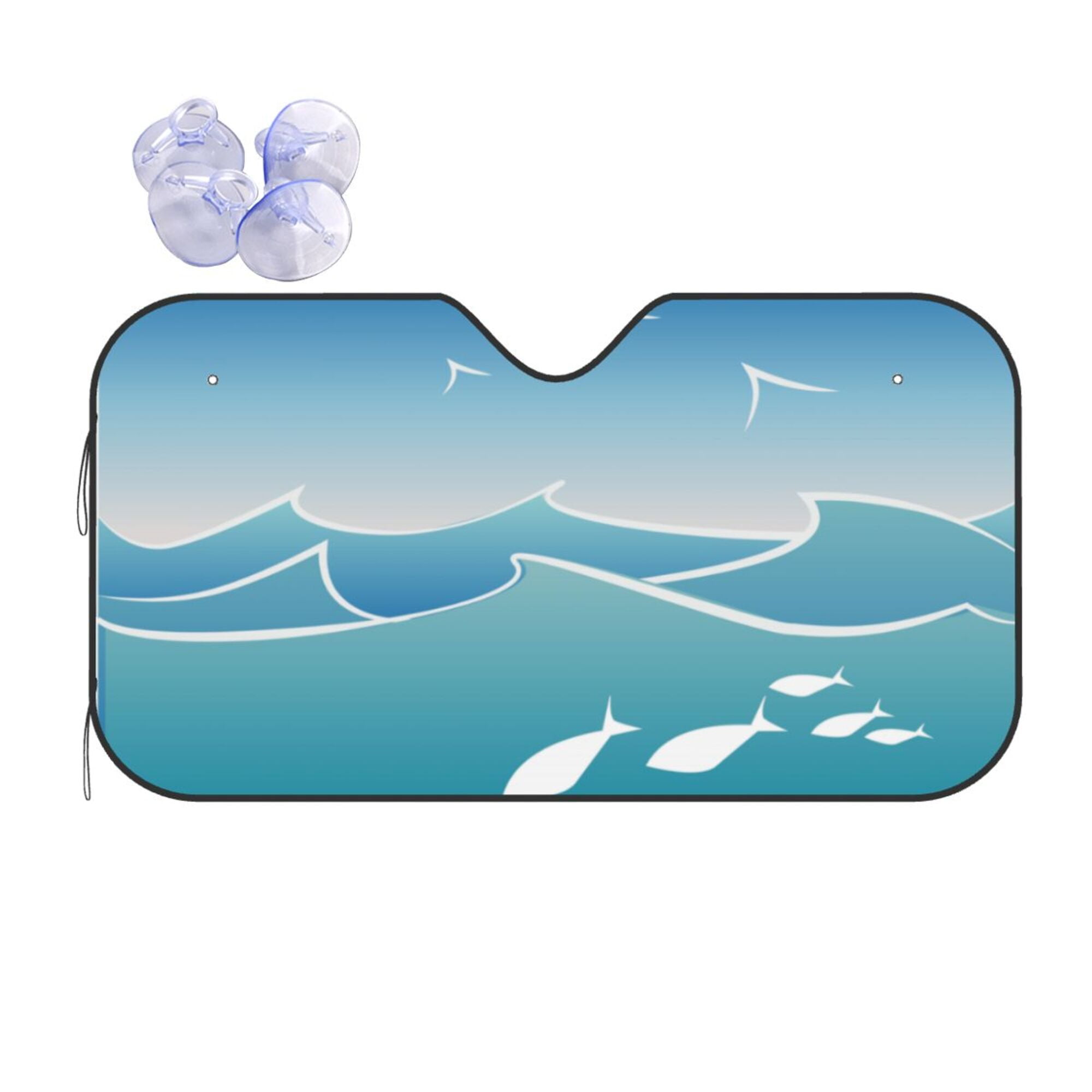 XMXY Car Sun Shade Windshield, Blue Waves Ocean Fish Bird Automotive ...