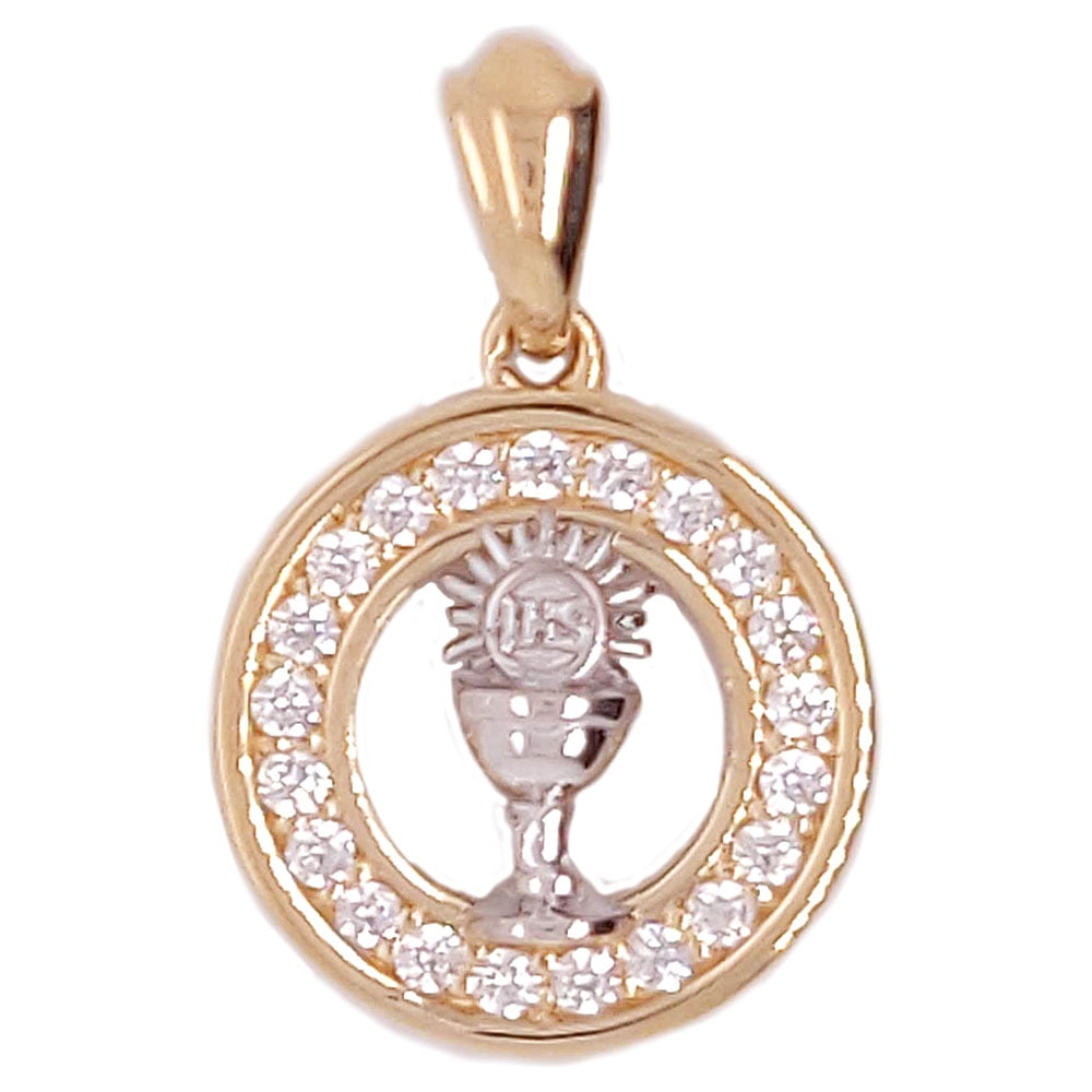 14k Yellow & White Gold, Small Holy Communion Cup IHS Pendant Charm ...