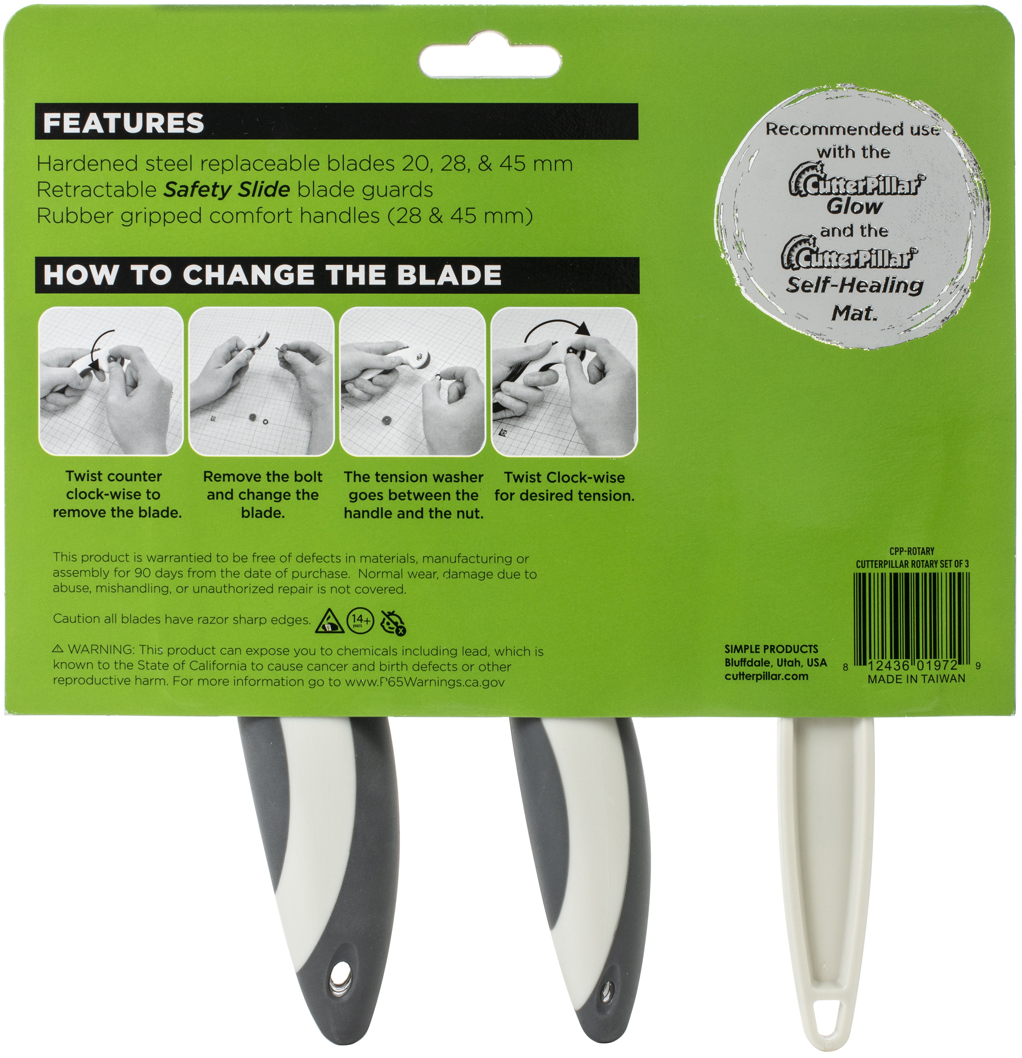 Cutterpillar Rotary Cutter 3-Pack-Sizes 20mm, 28mm, 45mm - Walmart.com ...