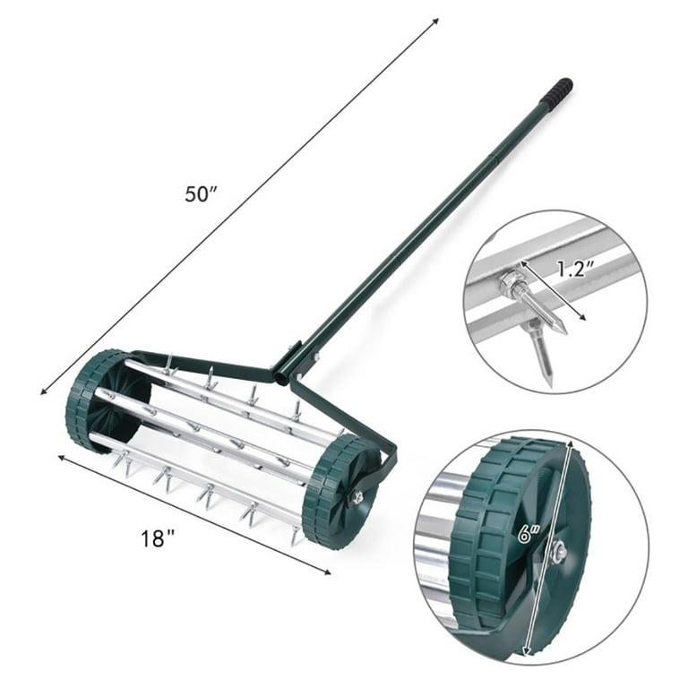 Barara King Sod Roller for Garden Garden Drum Roller 18 Inch Rolling Lawn Aerator with Anti slip Handle and Tine Spikes
