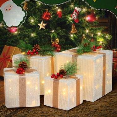 Costway 3 PCS Christmas Lighted Gift Boxes Pre-lit 90 LED Light Up ...