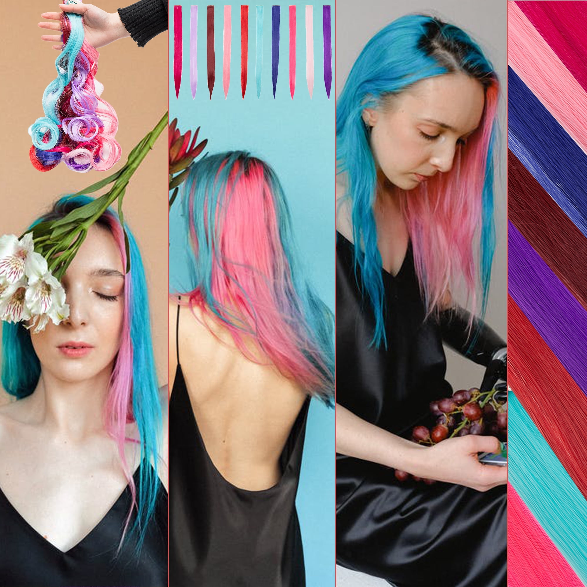 MY-LADY Colorful Straight Hair Extensions Clip in Rainbow Multi-color ...