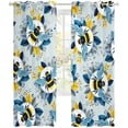 Bees Sheer Curtains 90 Inch Long 2 Panels, Yellow Blue Leaves Bee Blue ...