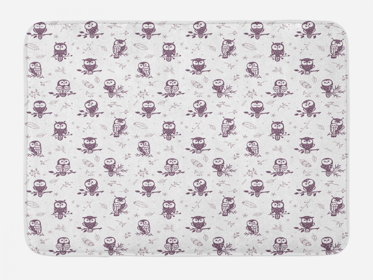 Owl Bath Mat, Cartoon Style Illustration of Cute Owls on the Branches ...