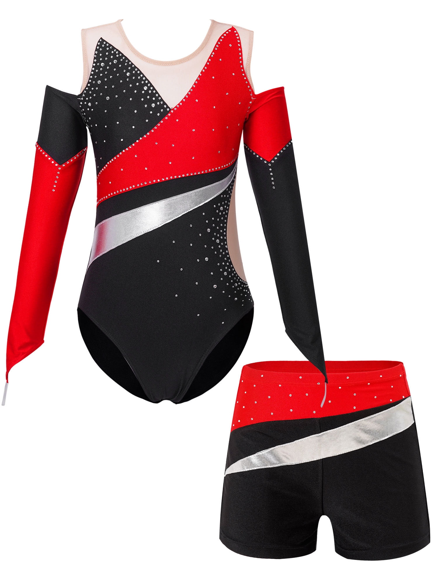 IEFIEL Girls Shiny Glitters Off-Shoulder Dance Outfit Juniors Long ...