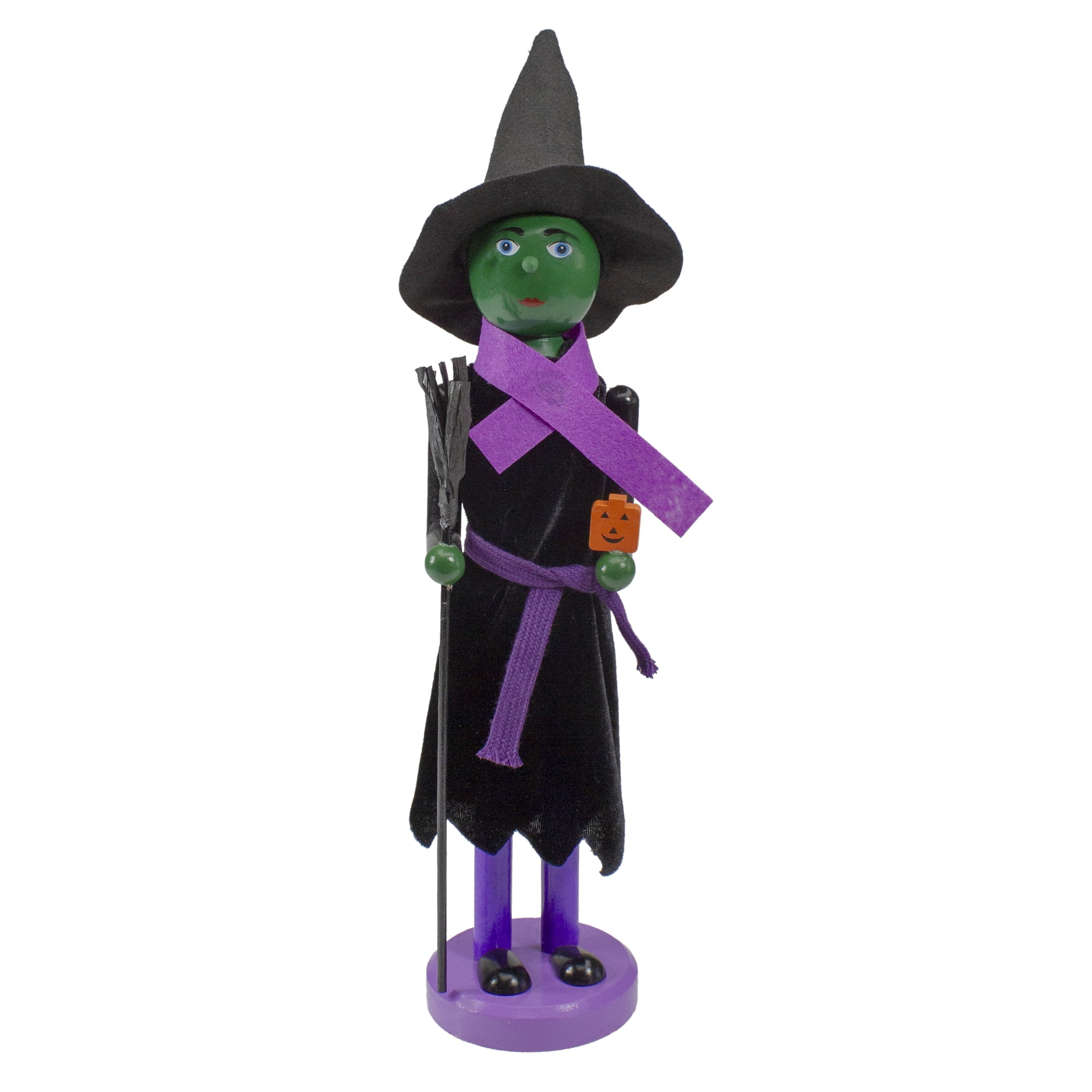 14" Black and Green Witch Jack-O-Lantern Halloween Nutcracker with ...