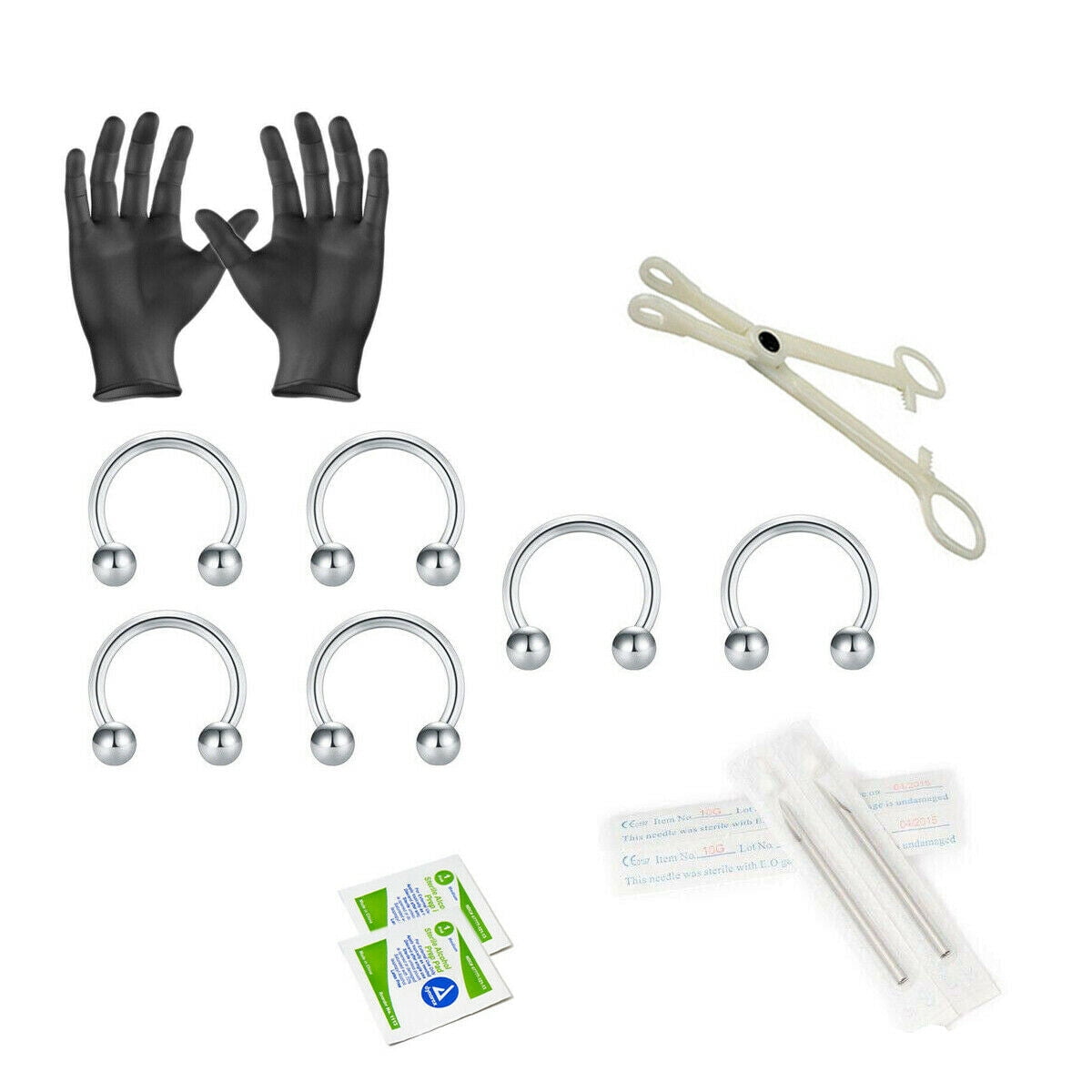 12-Piece Circular Barbell Horseshoe Piercing Kit - Includes (6) 16g ...