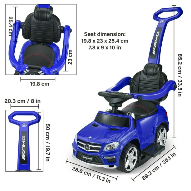 VOLTZ TOYS Push Car for Kids Mercedes Benz AMG GL63 4 in 1 Push Car Foot to Floor Pedal Car with Detachable Push Bar Leather Seat Foot Rest LED