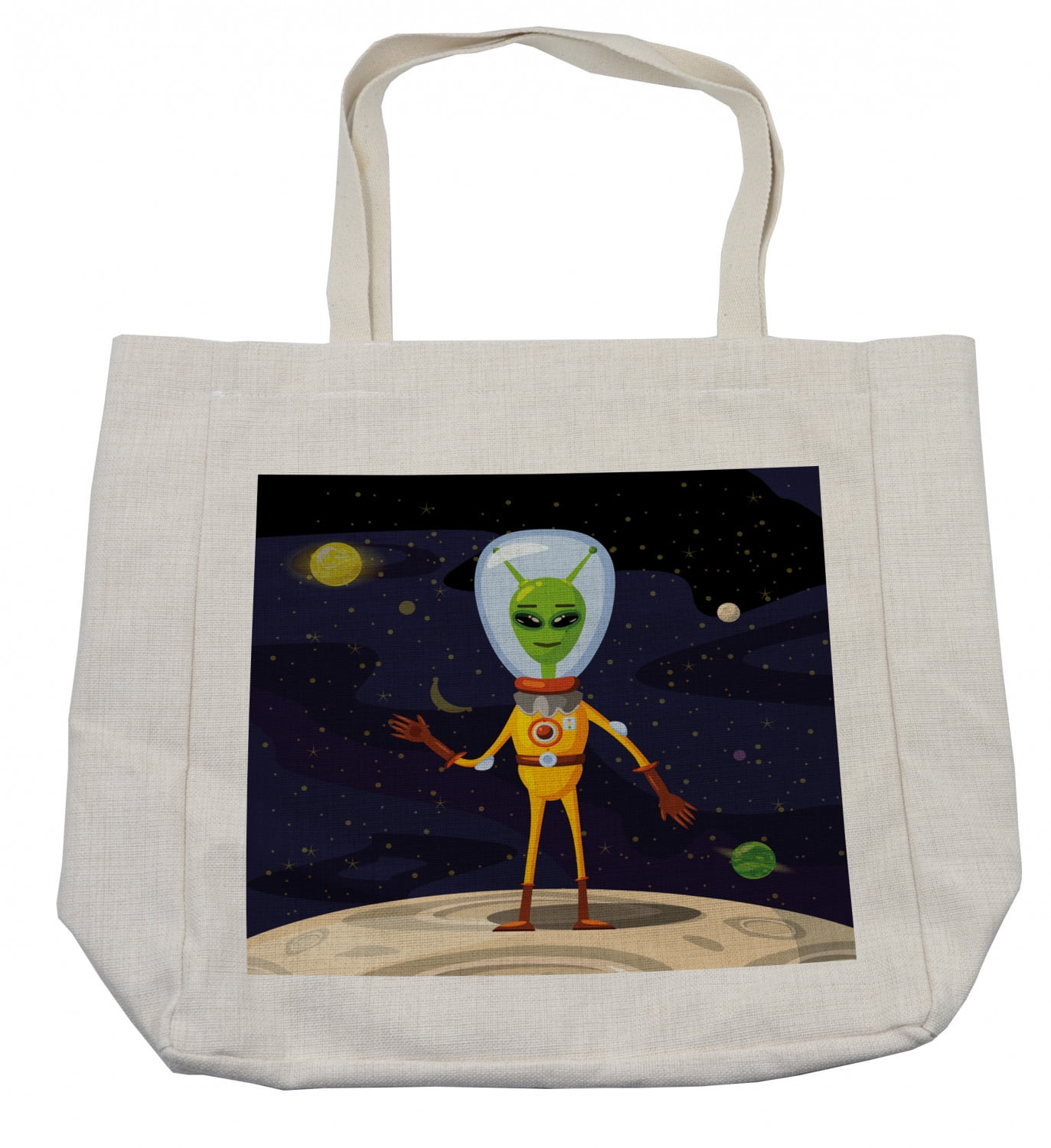 Alien Shopping Bag, Ufo Cartoon of Funny Creature in Spacesuit Standing ...