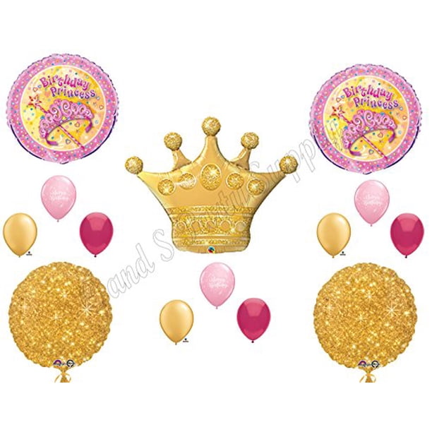 PRINCESS PINK & GOLD CROWN Birthday Party Balloons Decoration Supplies ...