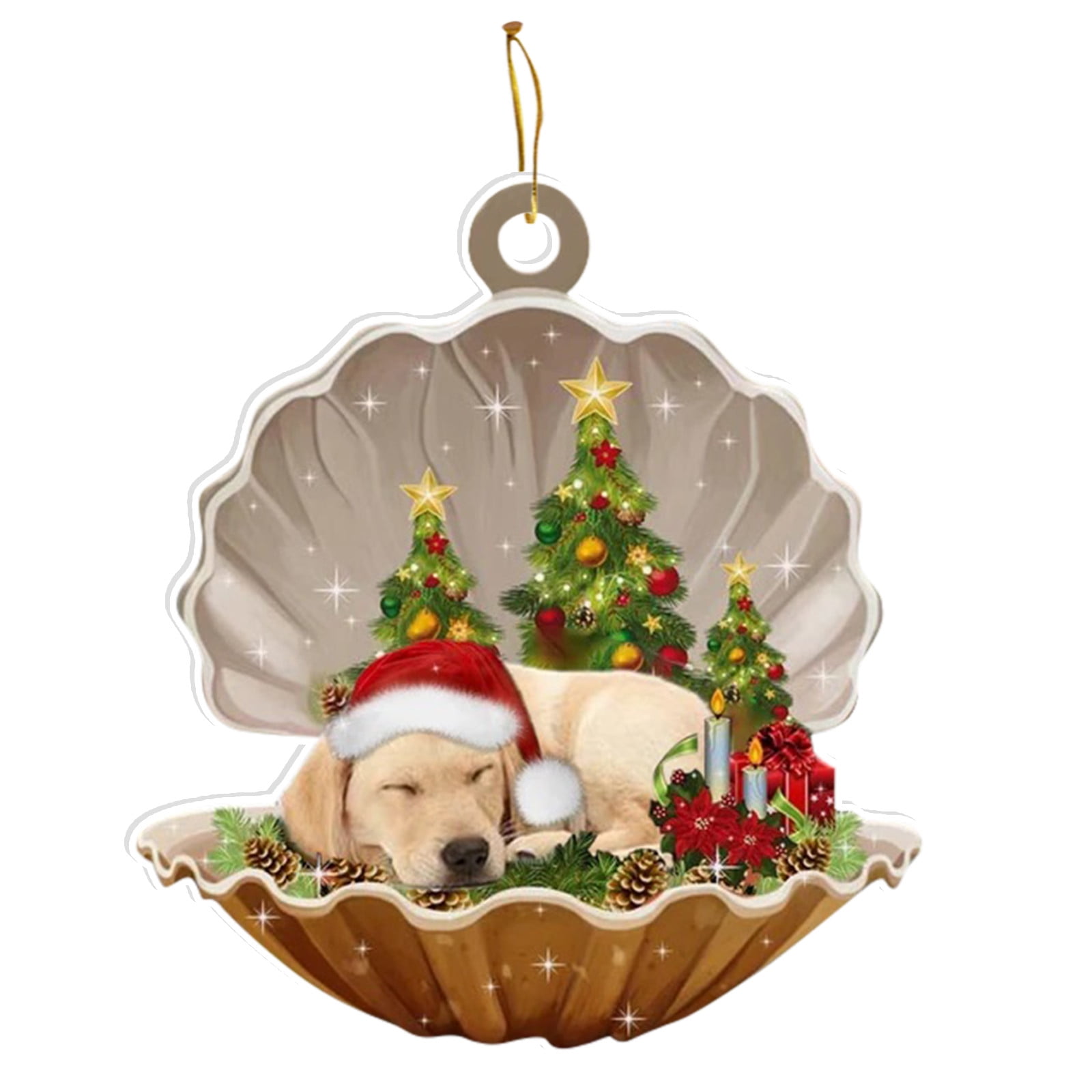Sleeping Dog in A Christmas Scene-Sleeping in Pearl Christmas Ornament ...