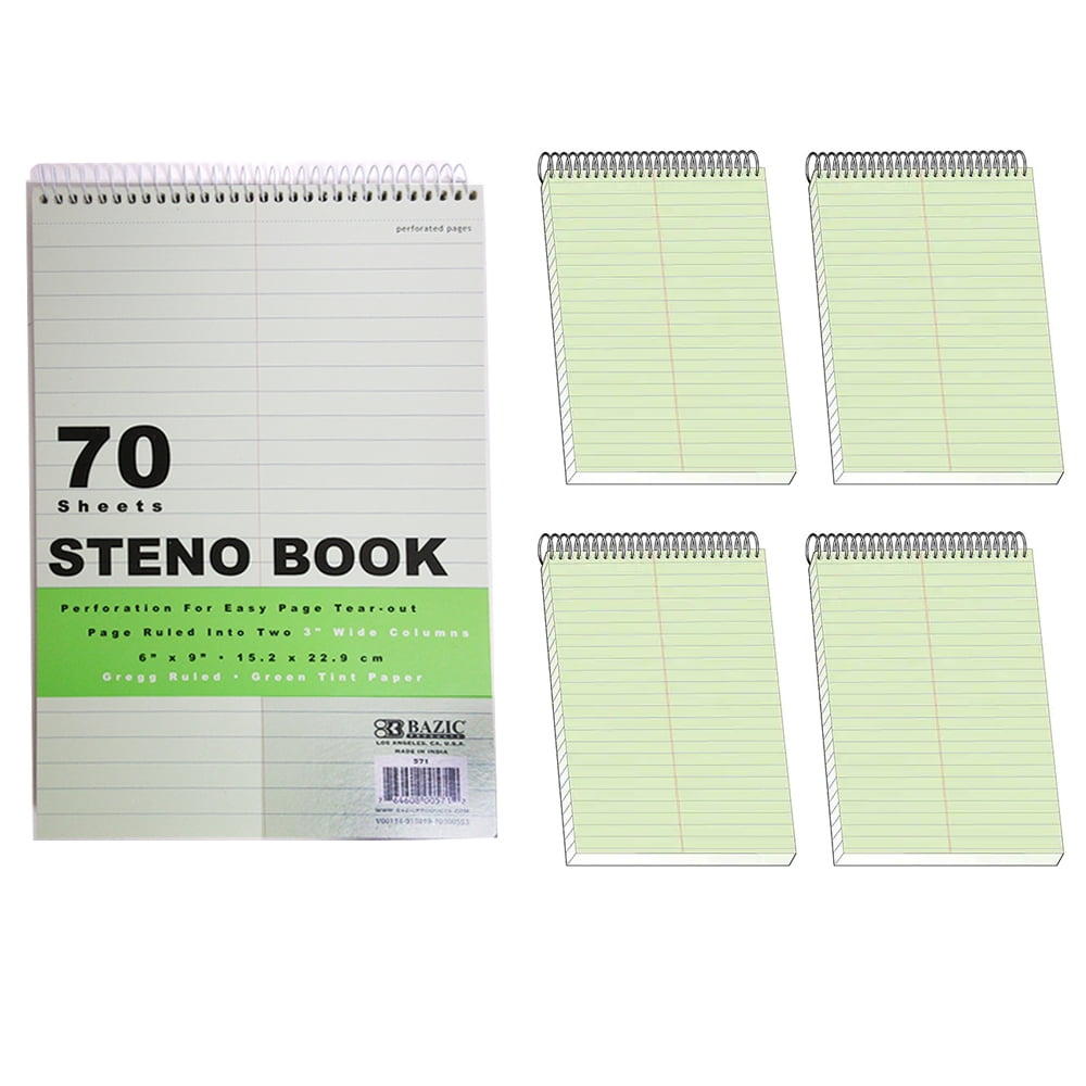 4 BAZIC Steno Notebook 6" X 9" Green Tint Gregg Ruled Office Notepad ...