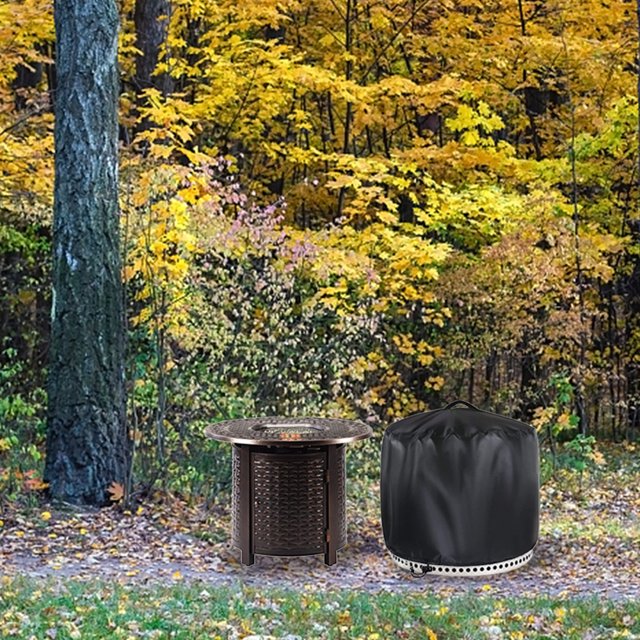 Round Fire Pit Cover Heavy Duty Waterproof Fire Bowl Cover with Strap ...