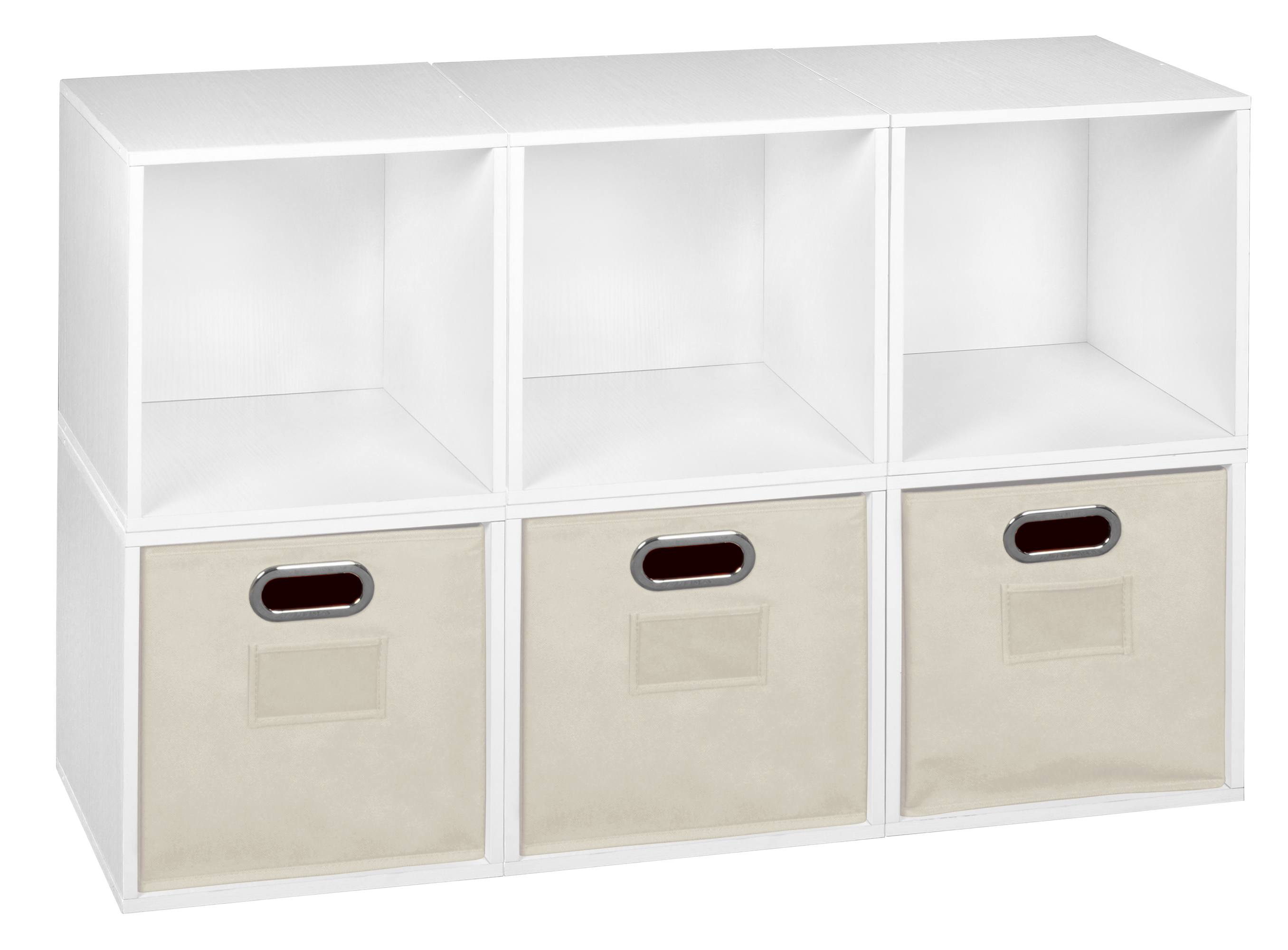 Niche Cubo Storage Set - 6 Cubes and 3 Canvas Bins- White Wood Grain ...