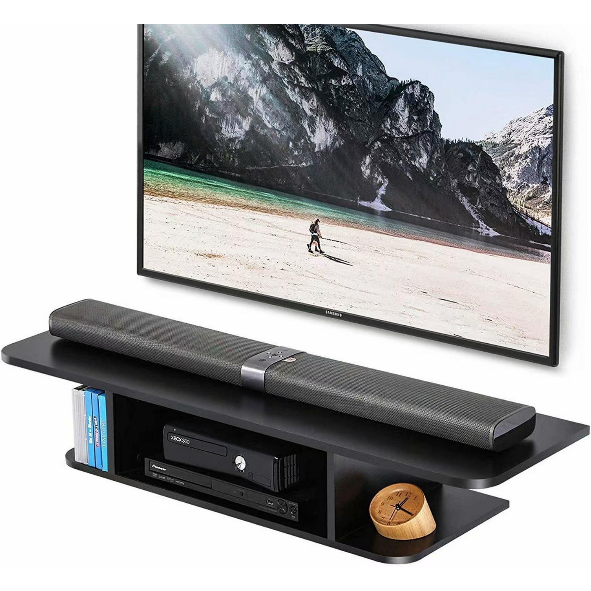 Fitueyes Floating Tv Shelf Wall Mounted Media Console Audio/Video Console Black Wood Grain For Xbox One/Ps4/Vizio/Sumsung/Sony