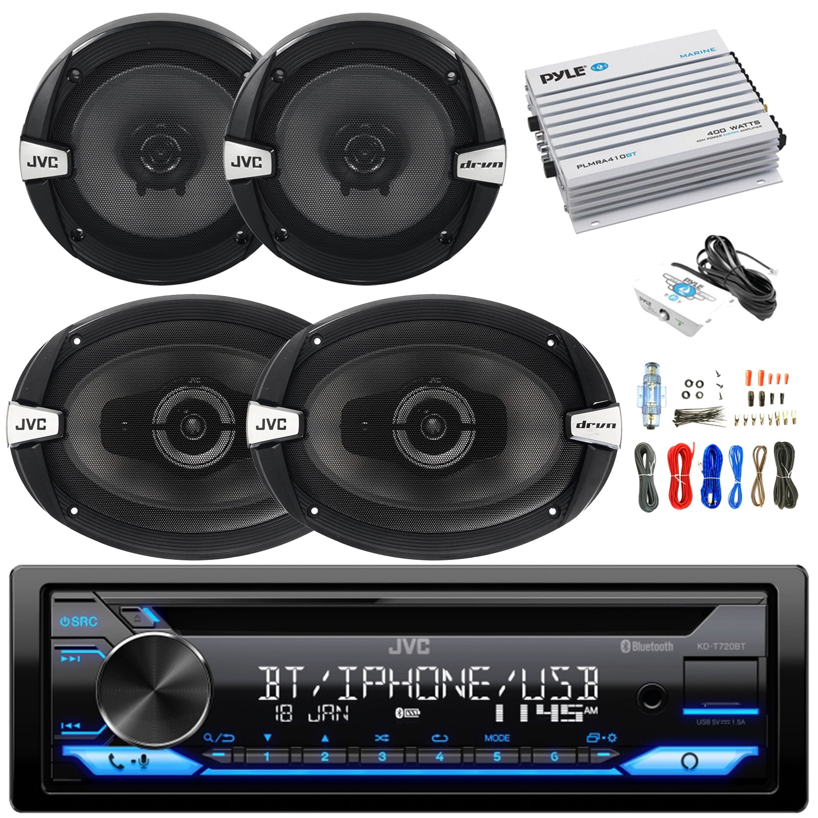 JVC KD-T720BT Single DIN Stereo USB AUX Bluetooth CD Player Car Audio ...