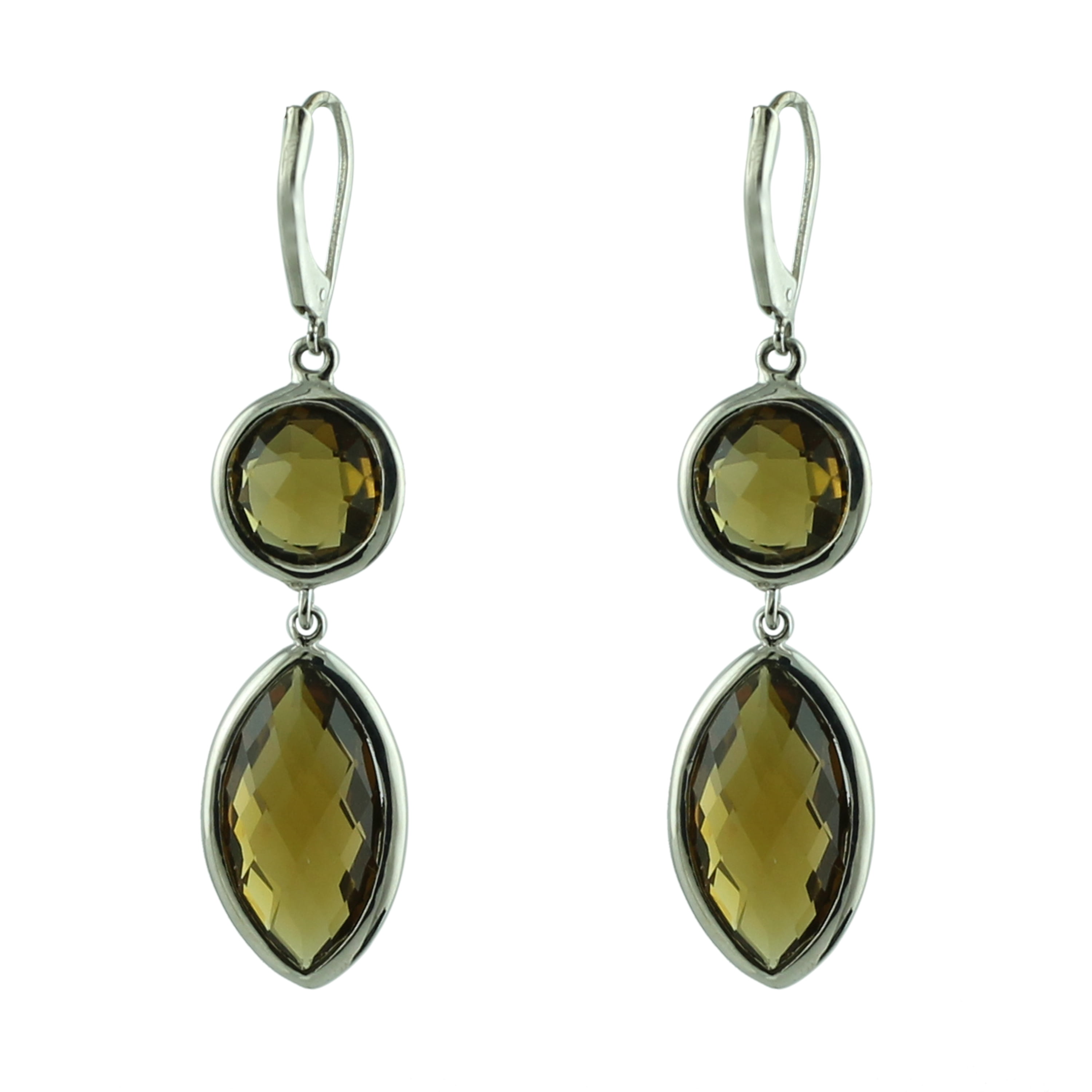 Smoky Quartz Natural Gemstone Marquise Shape 14K White Gold Uniqe Drop ...