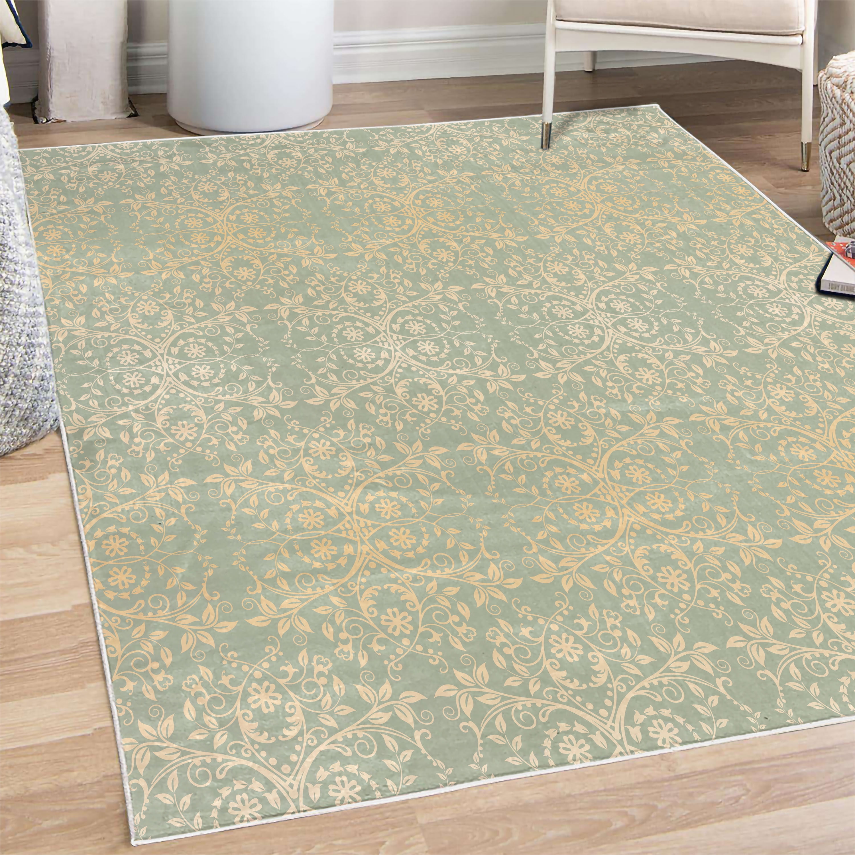 Floral Decorative Rug, Victorian Lace Flowers and Leaves Retro ...