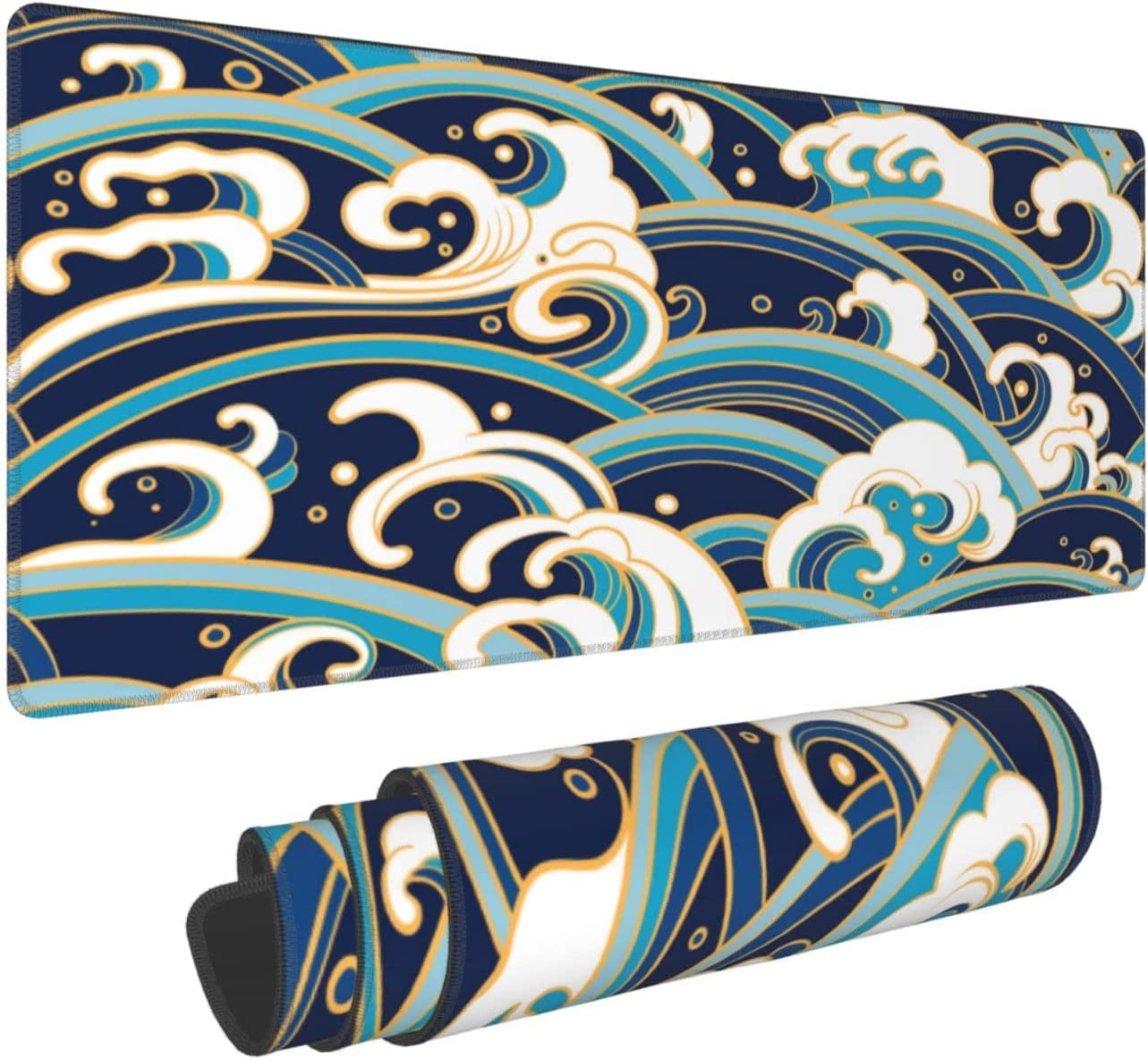 XL Large Gaming Mouse Pad,Japanese Blue and White Wave Extended Desk ...