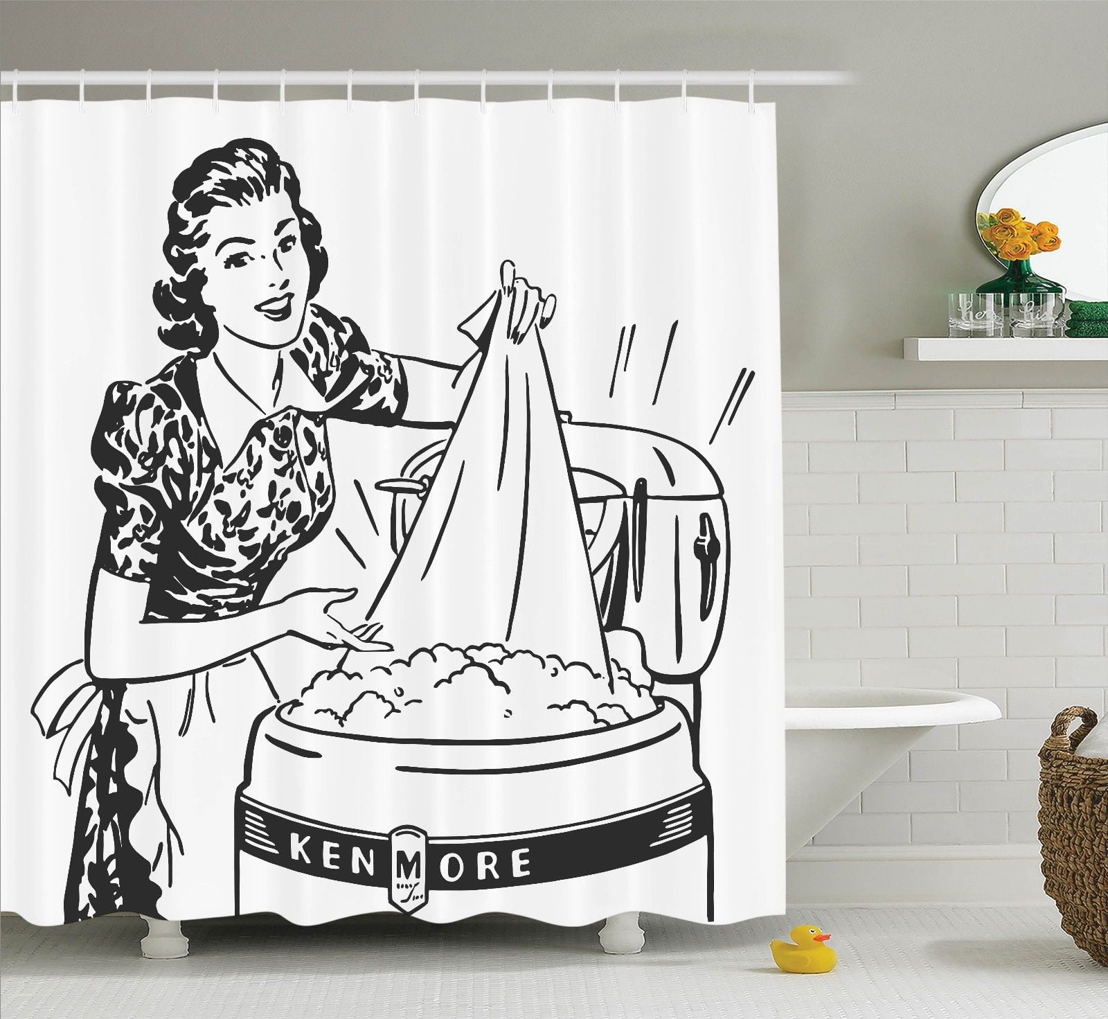 1950S Decor Shower Curtain Set, Old Fashioned American Style Kitsch ...