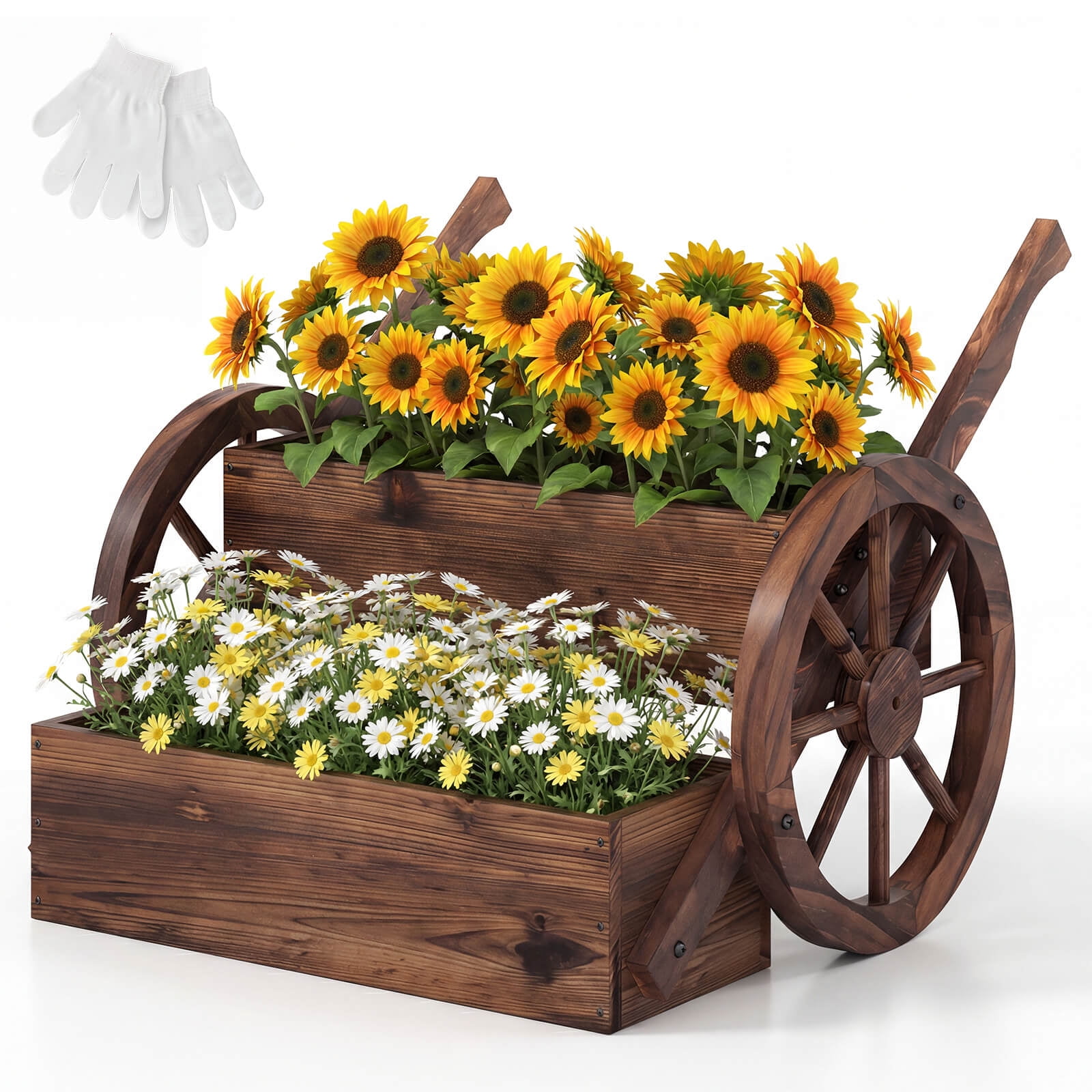 Click here for Costway 1 Pcs Rustic Wood Wagon Planter2-Tier With... prices
