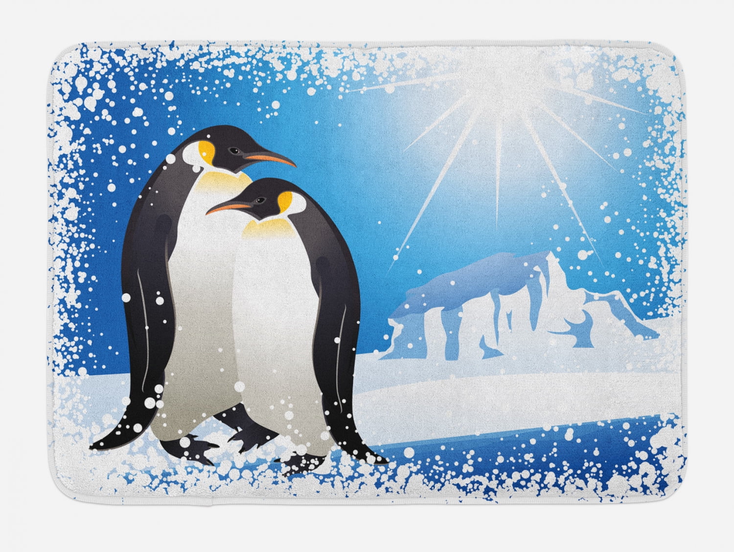 Winter Bath Mat, Cute Penguins on Iceland at Arctic Snowy Frozen ...
