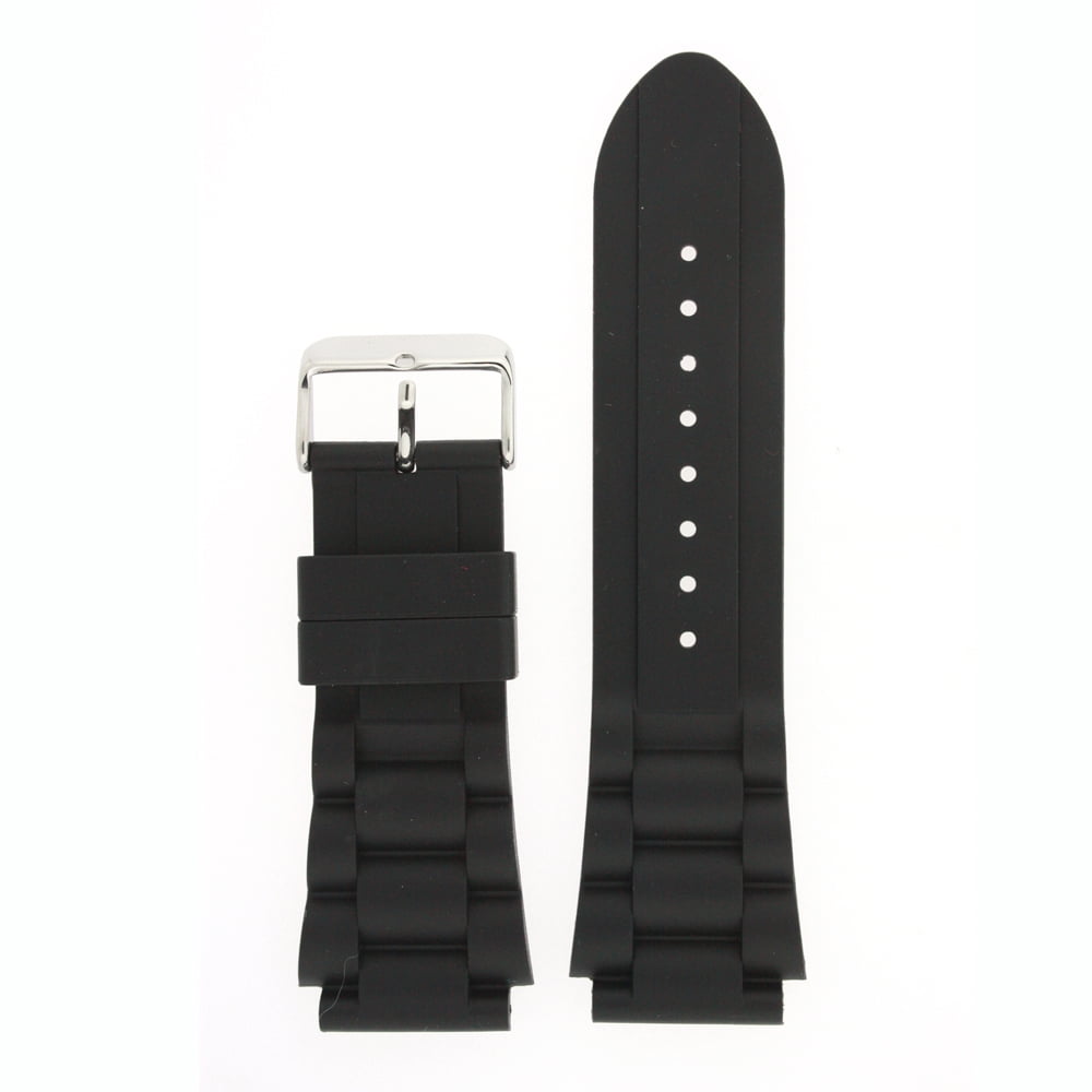 24mm Watch Band Silicon Rubber Black Strap Waterproof Stainless Buckle ...