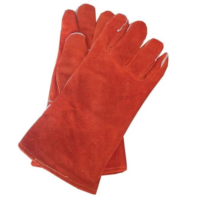 Cotton Lined Fire Retardant Leather Gloves - Russet Red 13 Inch ...