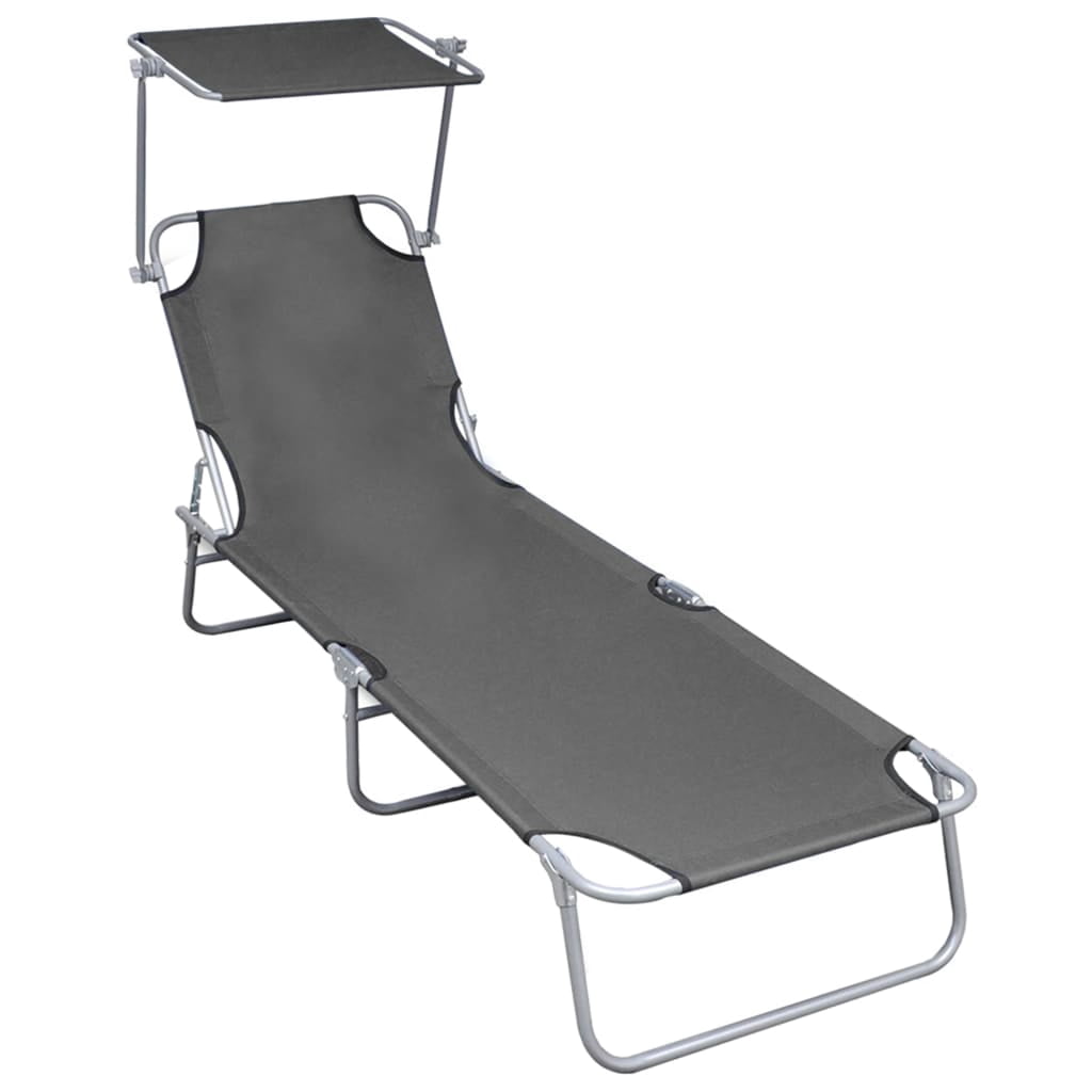 vidaXL Patio Lounge Chair Folding Sunlounger Porch Sunbed with Canopy ...
