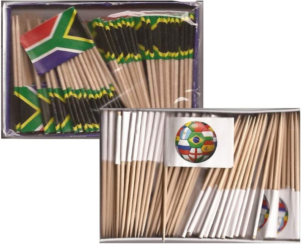 Mini South Africa and Soccer Ball Toothpick Flags, 1 Box of 100 African ...